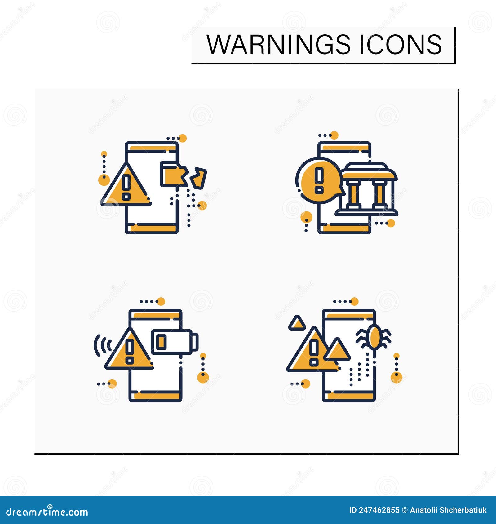 Warnings color icons set stock vector. Illustration of network - 247462855