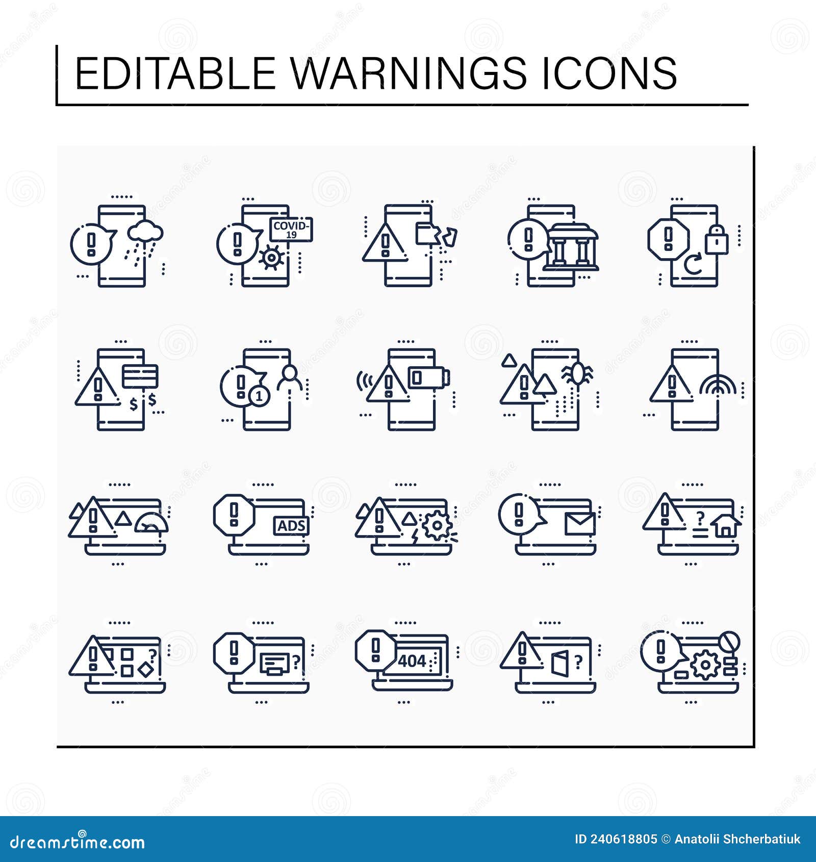 Warnings line icons set stock vector. Illustration of network - 240618805
