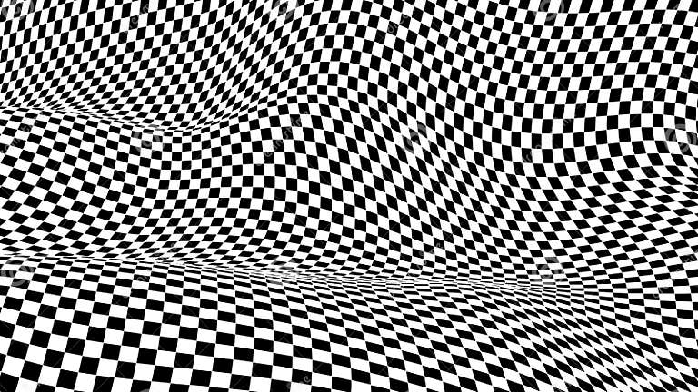 Warped Checkered Pattern. Optical Illusion Trippy Background. Vector ...