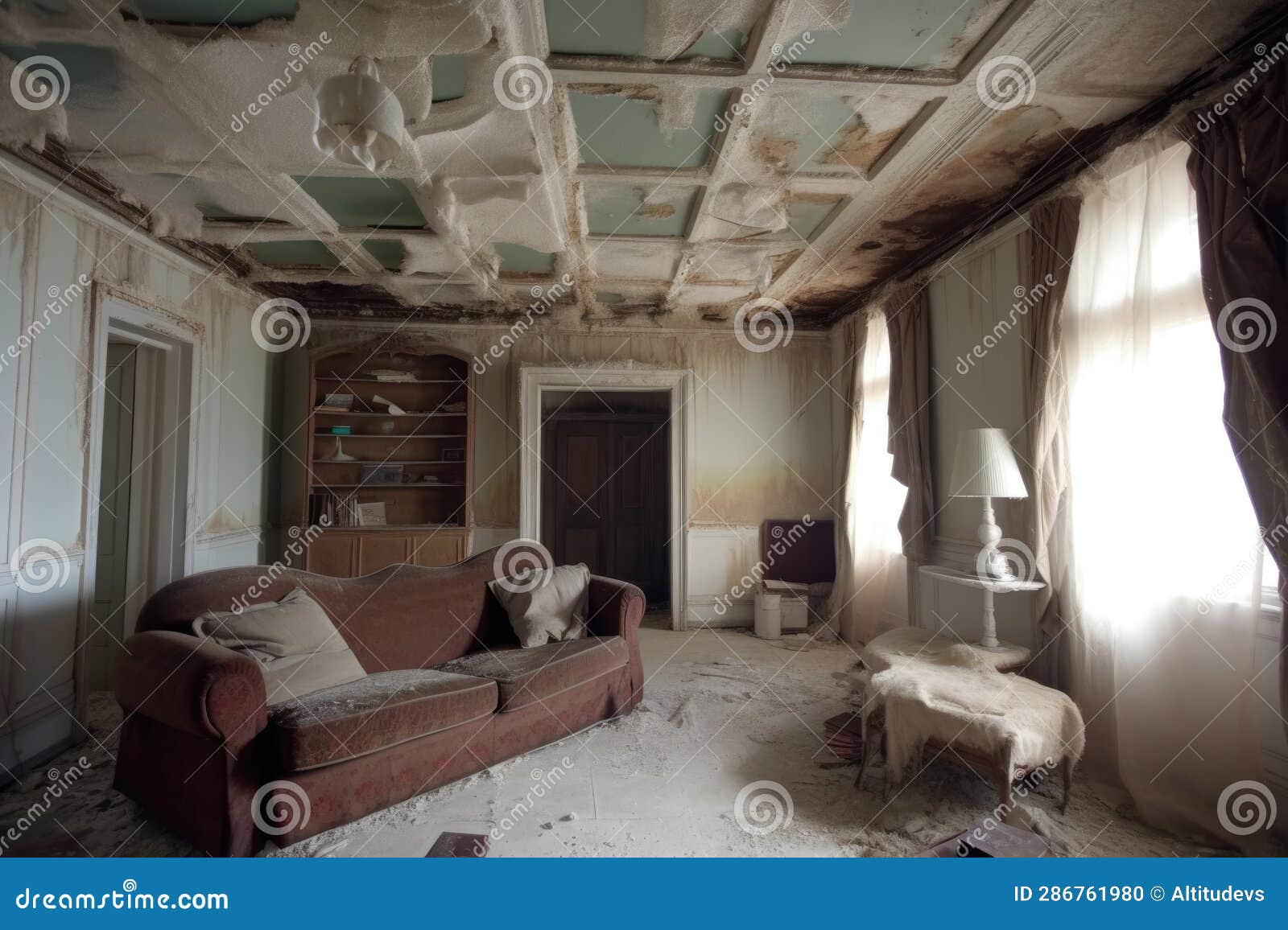 Warped Plaster from Ceiling Water Damage Stock Photo - Image of repair ...