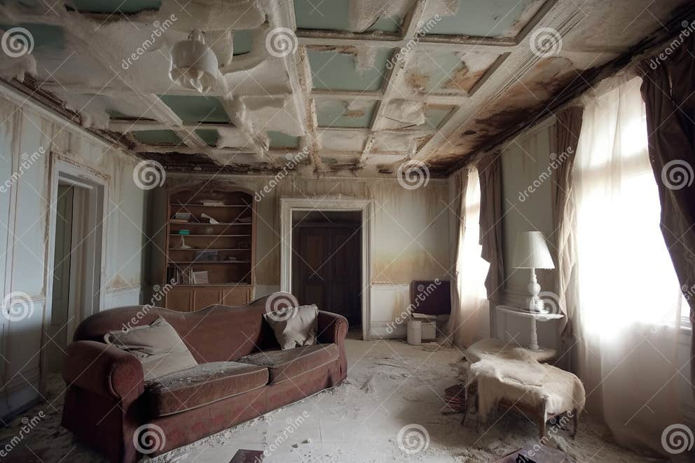 Warped Plaster from Ceiling Water Damage Stock Photo - Image of repair ...