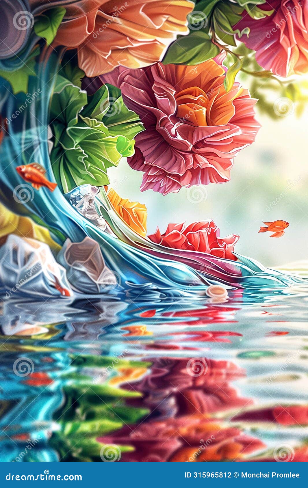 Warped Reflection of Plastic Waste on the Ocean Surface, Surreal Effect ...