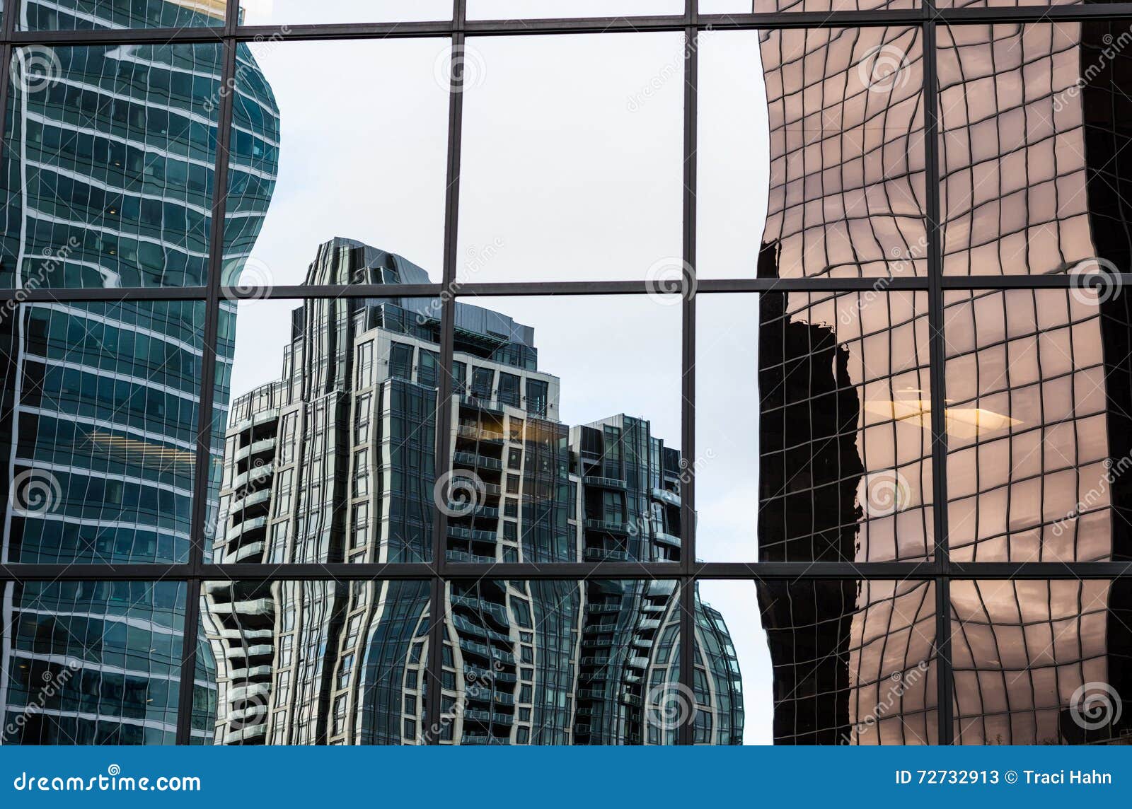 Warped Reflections of Modern Glass Buildings. Stock Image - Image of ...