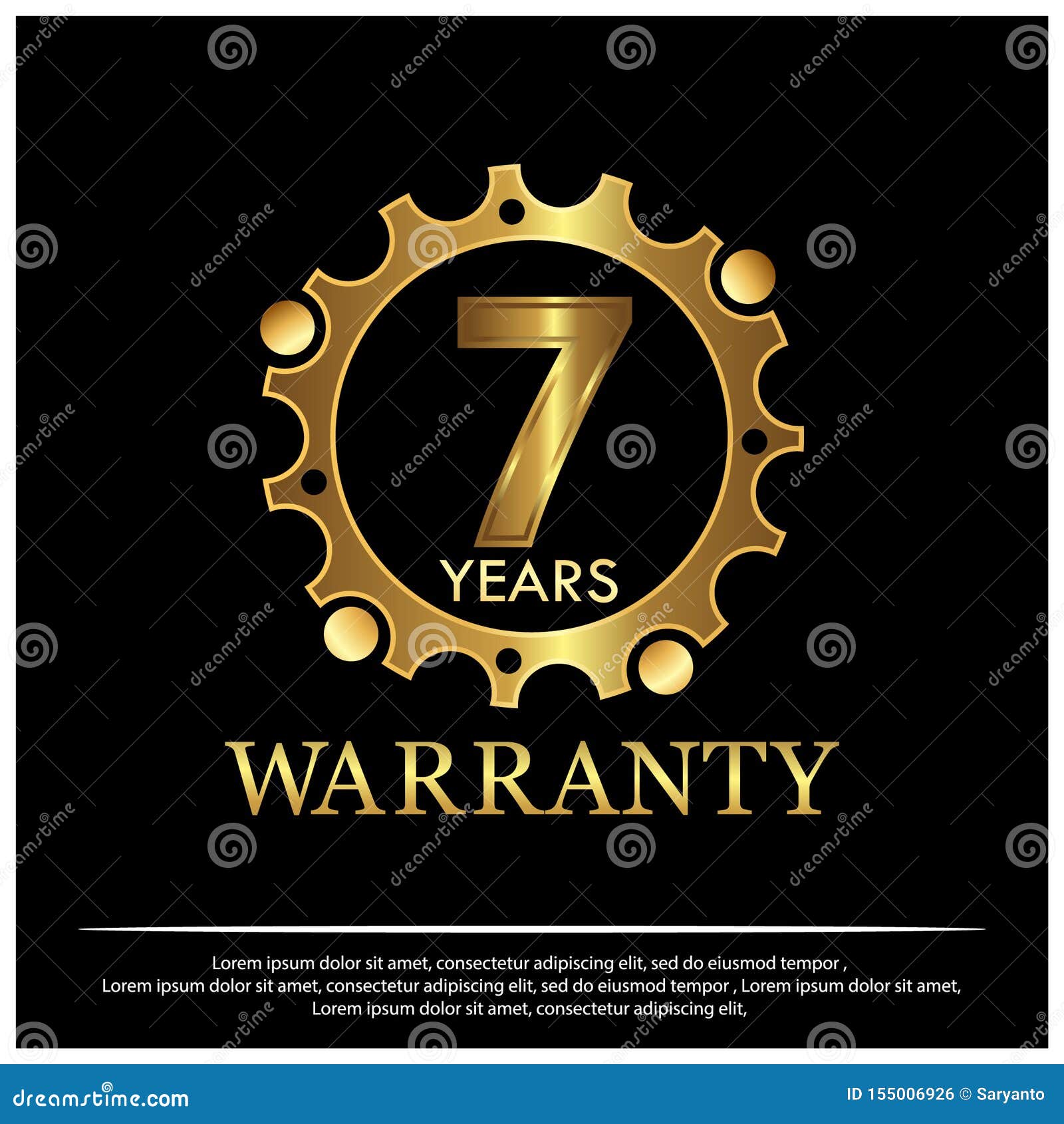 Seven Years Warranty Golden Label on Black Background Stock Vector ...