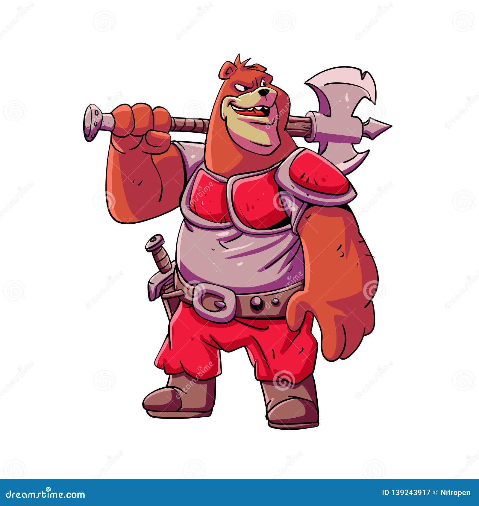 Warrior bear with axe stock illustration. Illustration of armor - 139243917