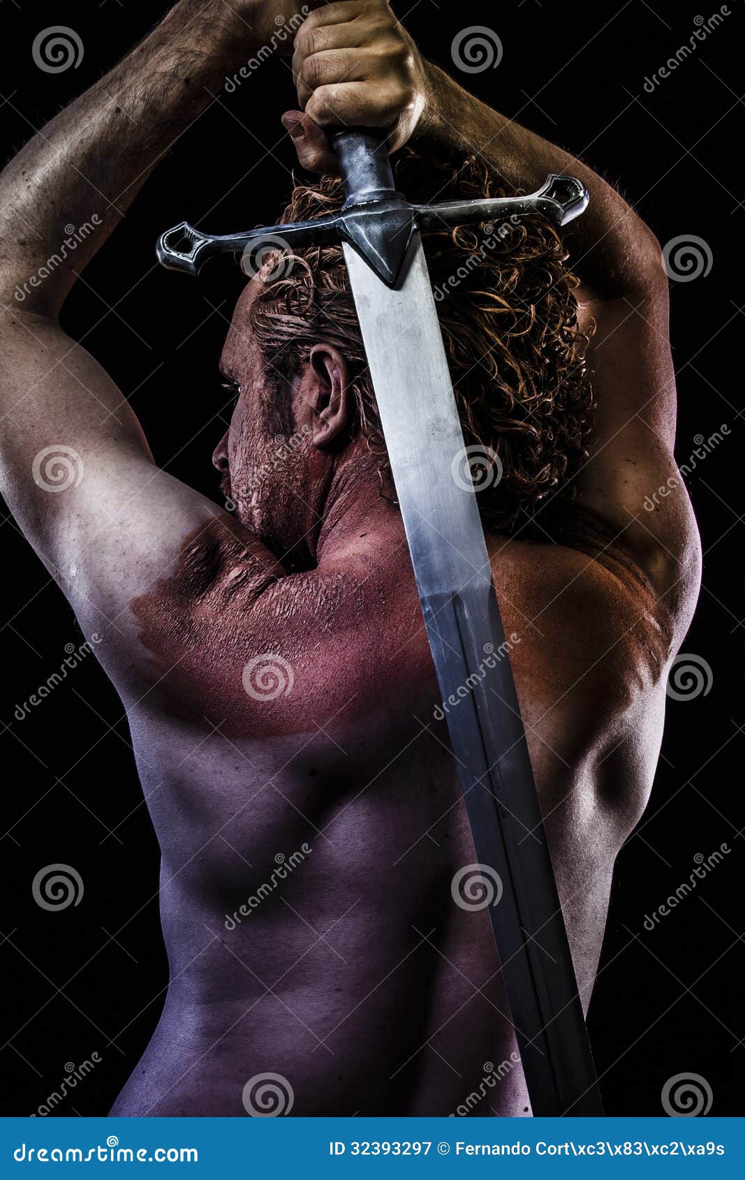 Warrior with Big Sword, Muscular Back Stock Image - Image of pictish ...