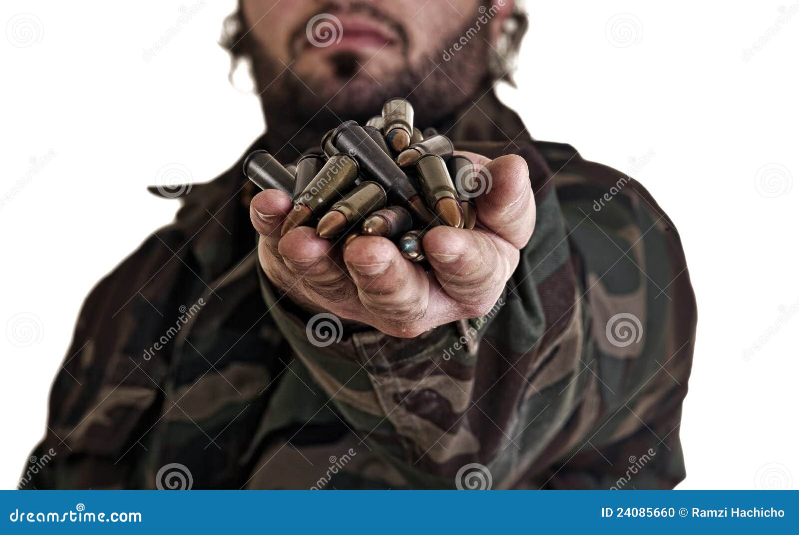 Warrior with Bullets in His Hand Stock Photo - Image of military, dirty ...