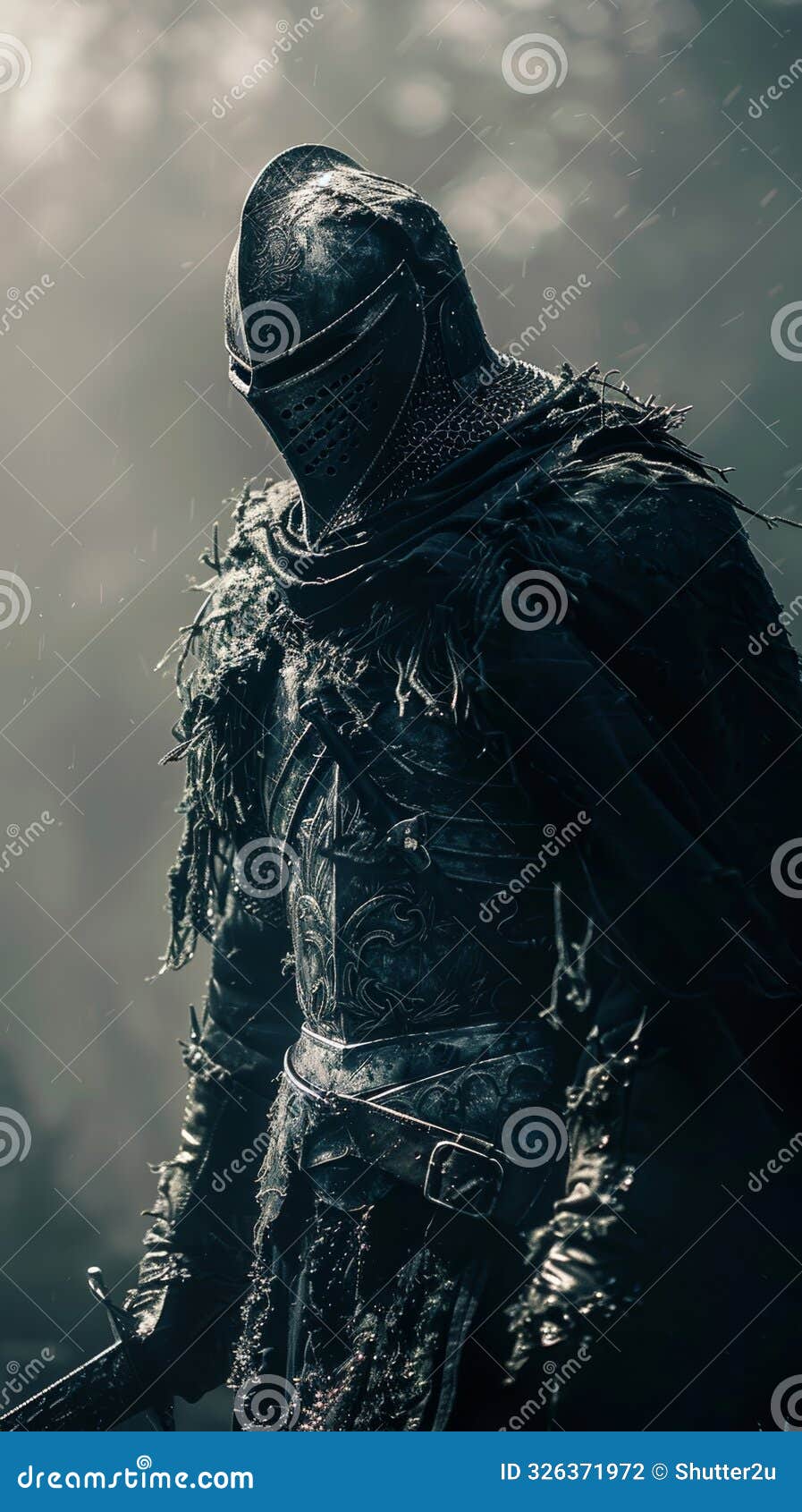 A Warrior Clad In Dark Armor Emerges From The Shadows Terrifying The ...