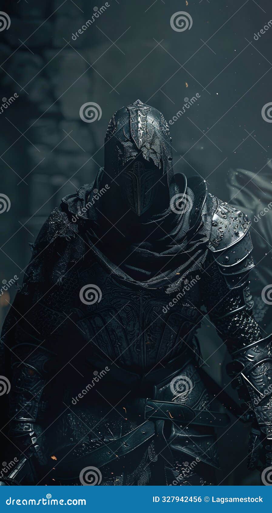 A Warrior Clad In Dark Armor Emerges From The Shadows Terrifying The ...