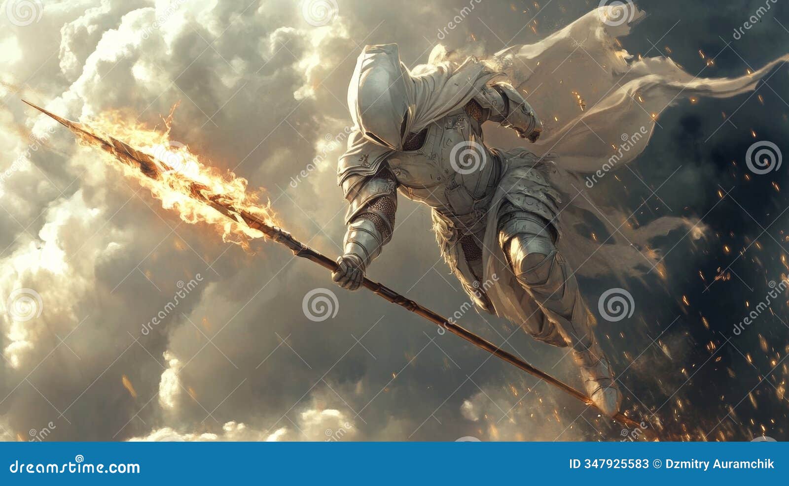A Warrior Clad in Iron Armor Wielding His Enchanted Ax on the Field of Battle. Stock Image ...