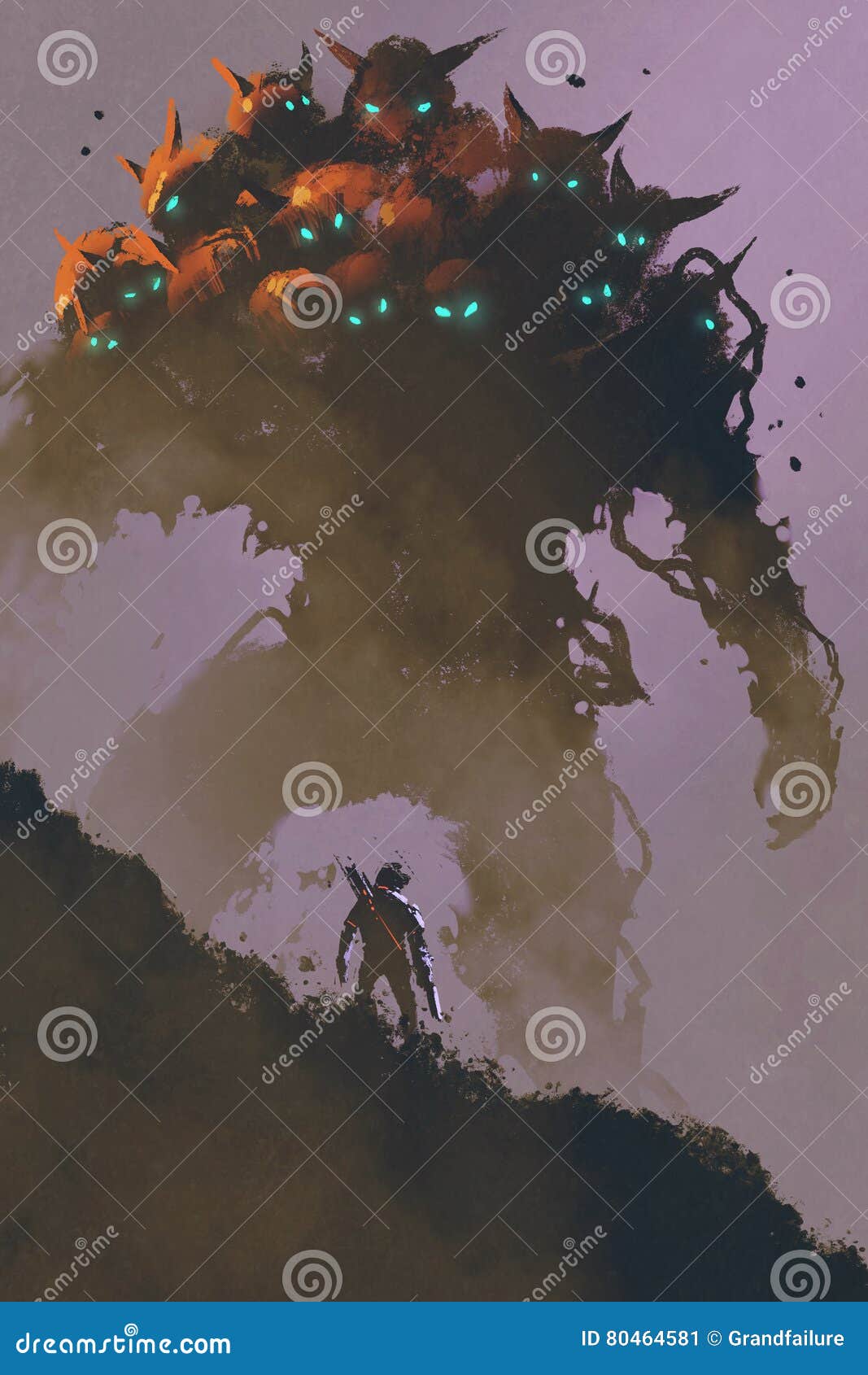 The Warrior Facing Giant Multi-head Monster Stock Illustration ...