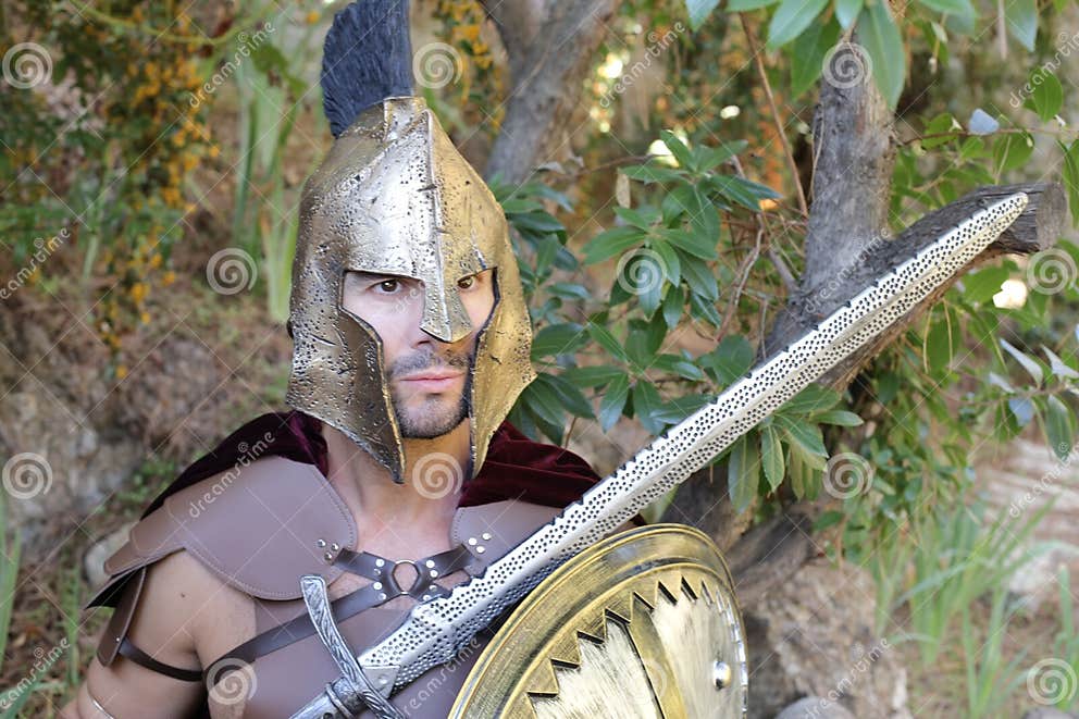 Warrior in Front of an Enemy Stock Photo - Image of costume, defend ...