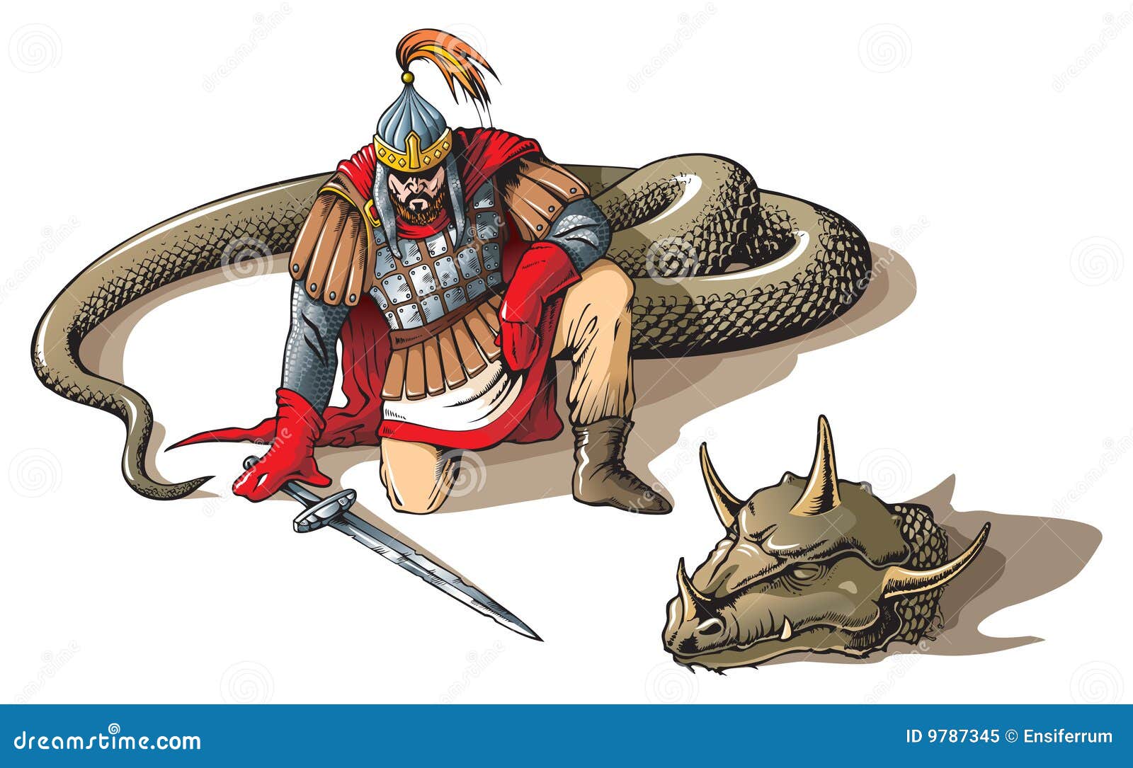 Giant Snake Titanoboa And Dinosaur Styracosaurus Royalty-Free Cartoon ...