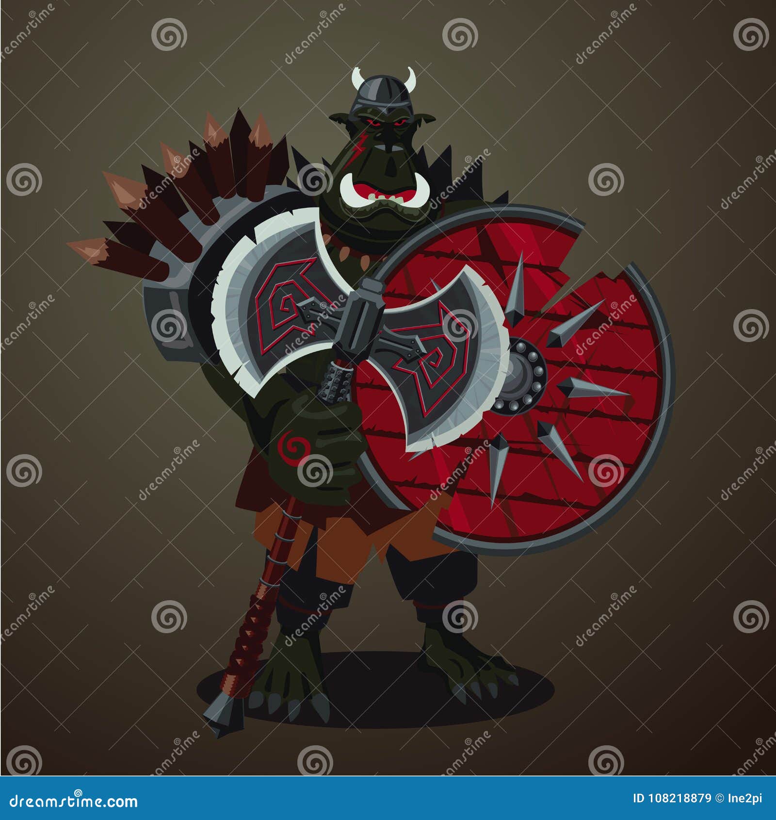 Warrior Goblin. Big Green Angry Orc with Weapons. Game Design Character ...