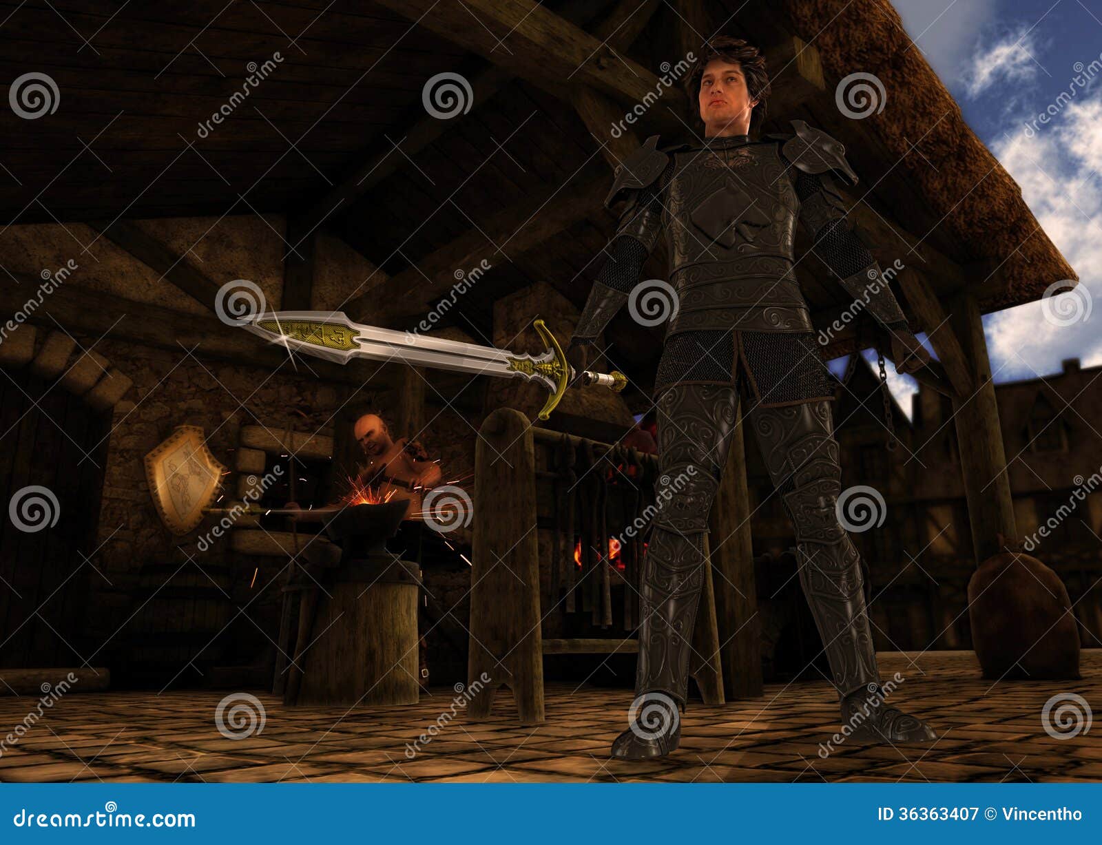 A Warrior with His Newly Crafted Sword Stock Illustration ...
