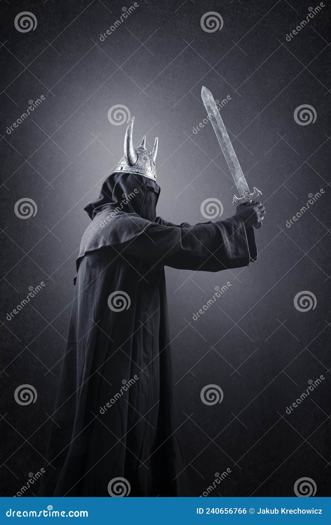 Creepy Boy Warrior With Axe In Armour In Dark Background Stock Photo ...