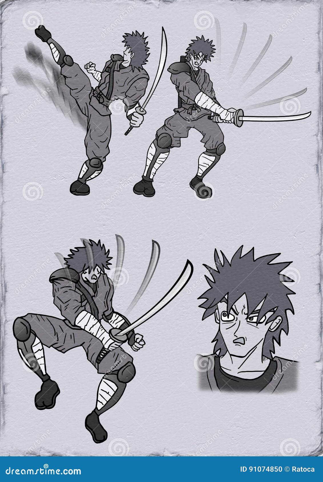 Warrior Illustration in Vintage Paper Stock Illustration - Illustration ...