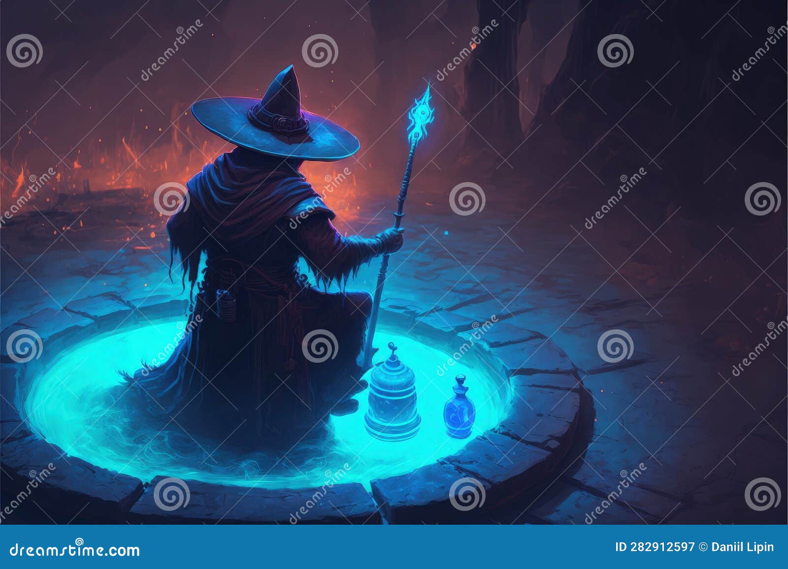 A Warrior with Magical Abilities Conjuring a Spell with a Brilliant ...