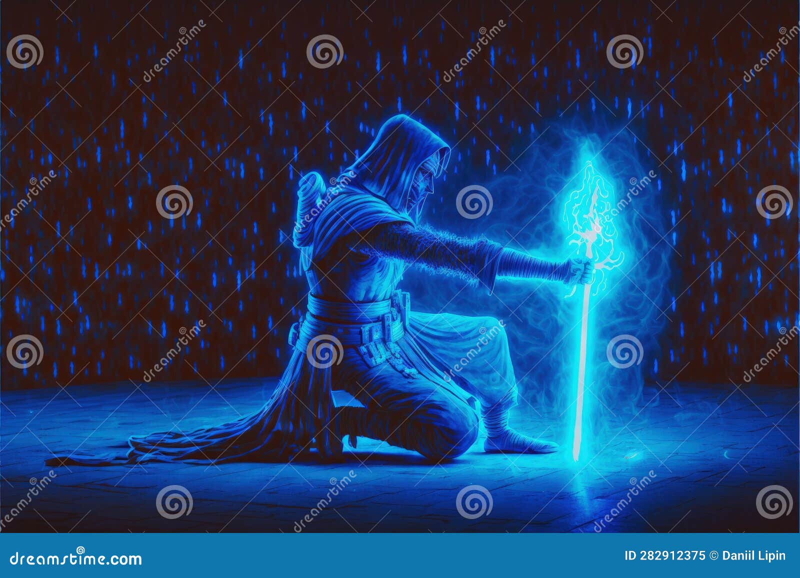 A Warrior With Magical Abilities Conjuring A Spell With A Brilliant ...