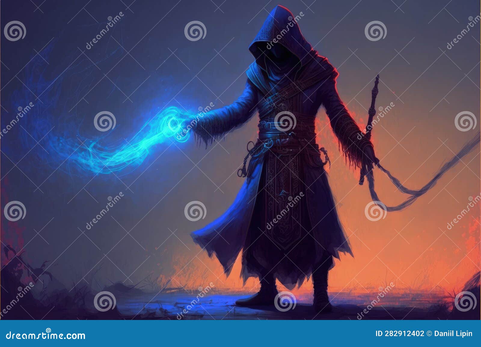 A Warrior with Magical Abilities Conjuring a Spell with a Brilliant ...