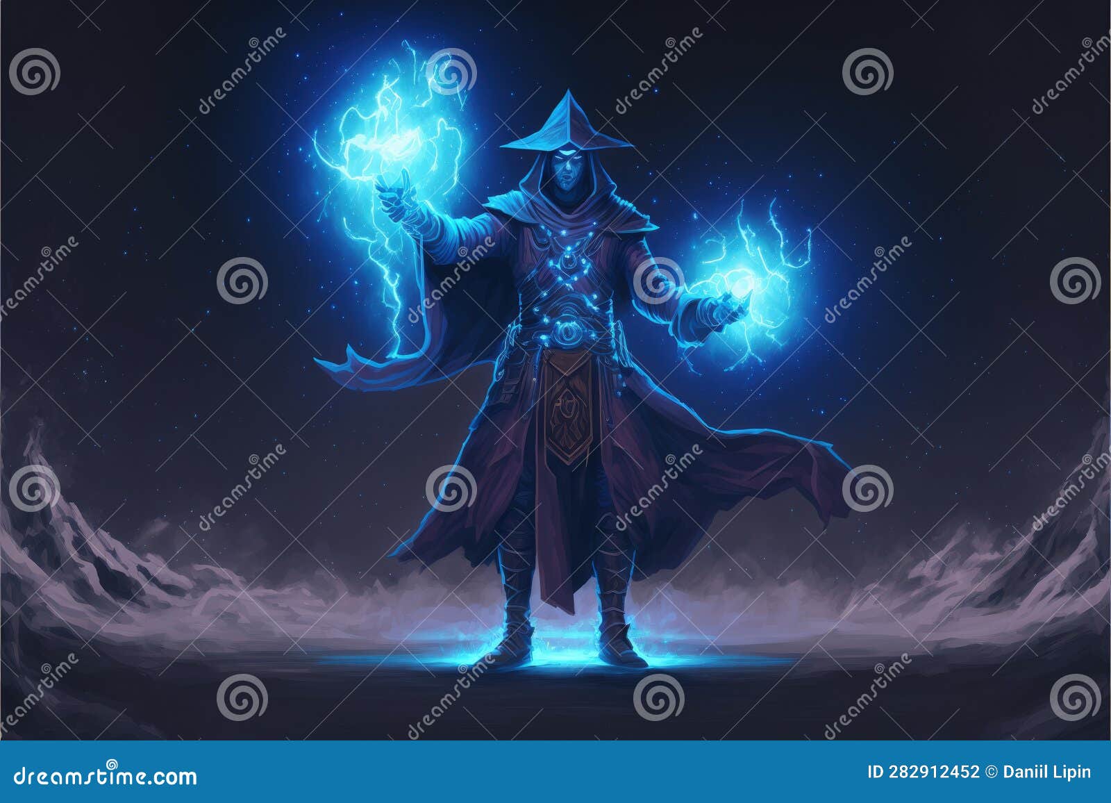 A Warrior With Magical Abilities Conjuring A Spell With A Brilliant ...