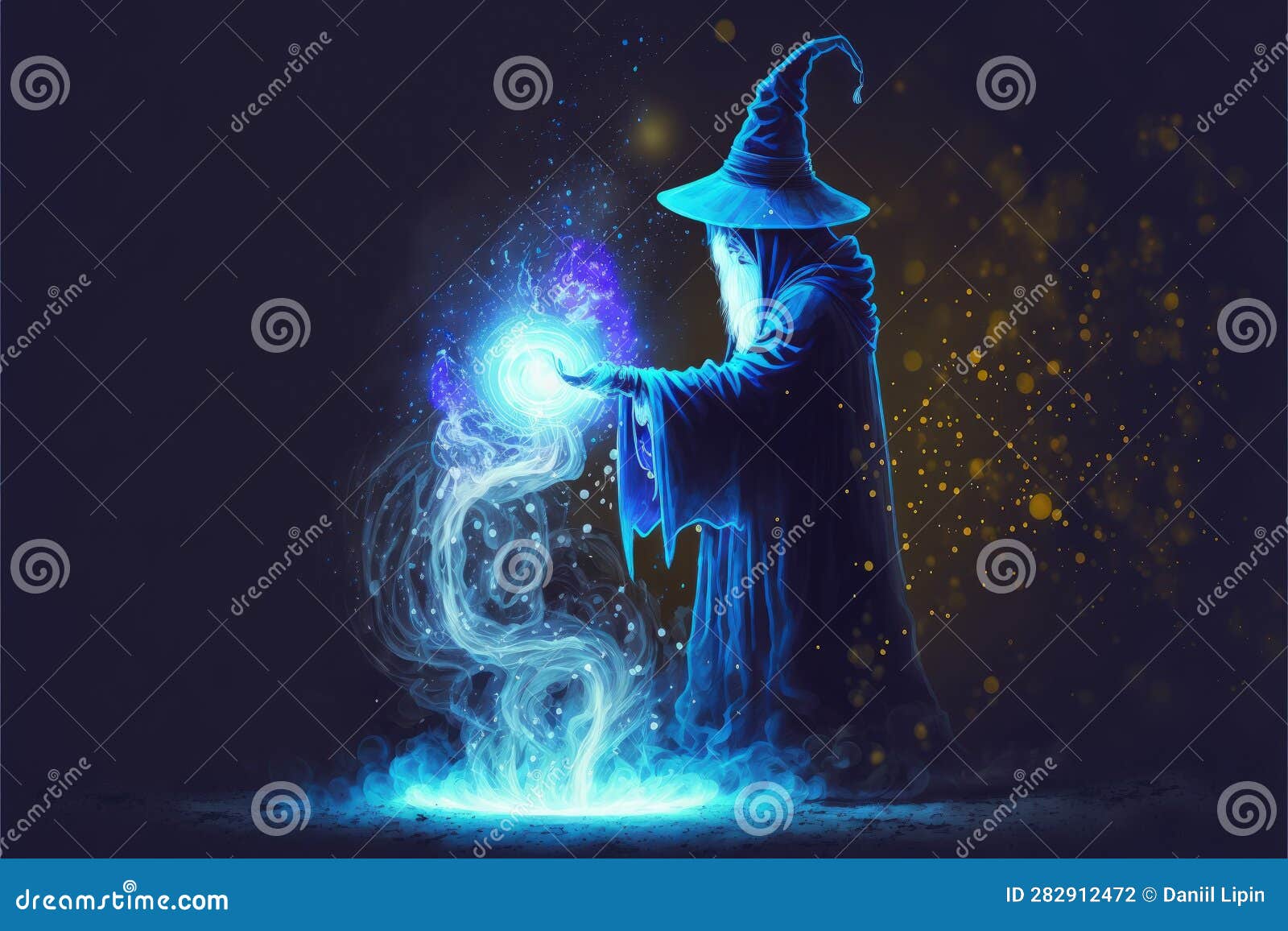 A Warrior With Magical Abilities Conjuring A Spell With A Brilliant ...