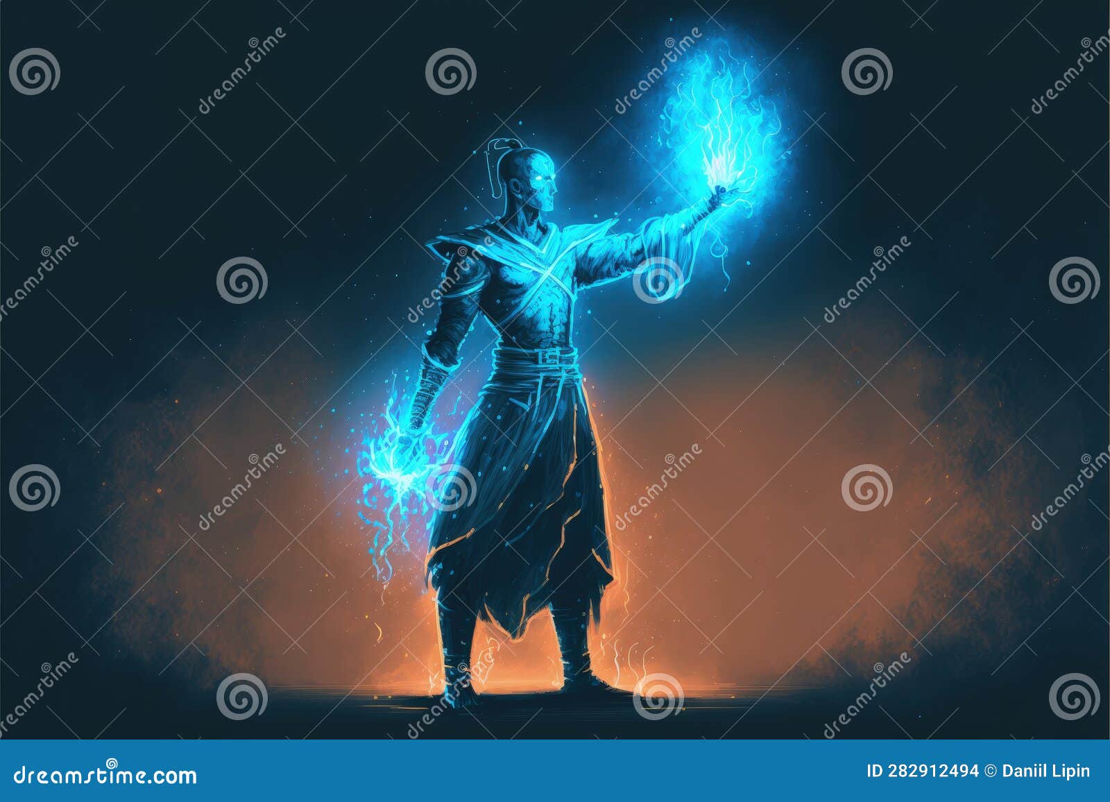 A Warrior With Magical Abilities Conjuring A Spell With A Brilliant ...