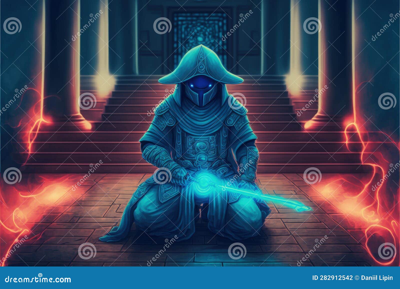 A Warrior with Magical Abilities Conjuring a Spell with a Brilliant ...