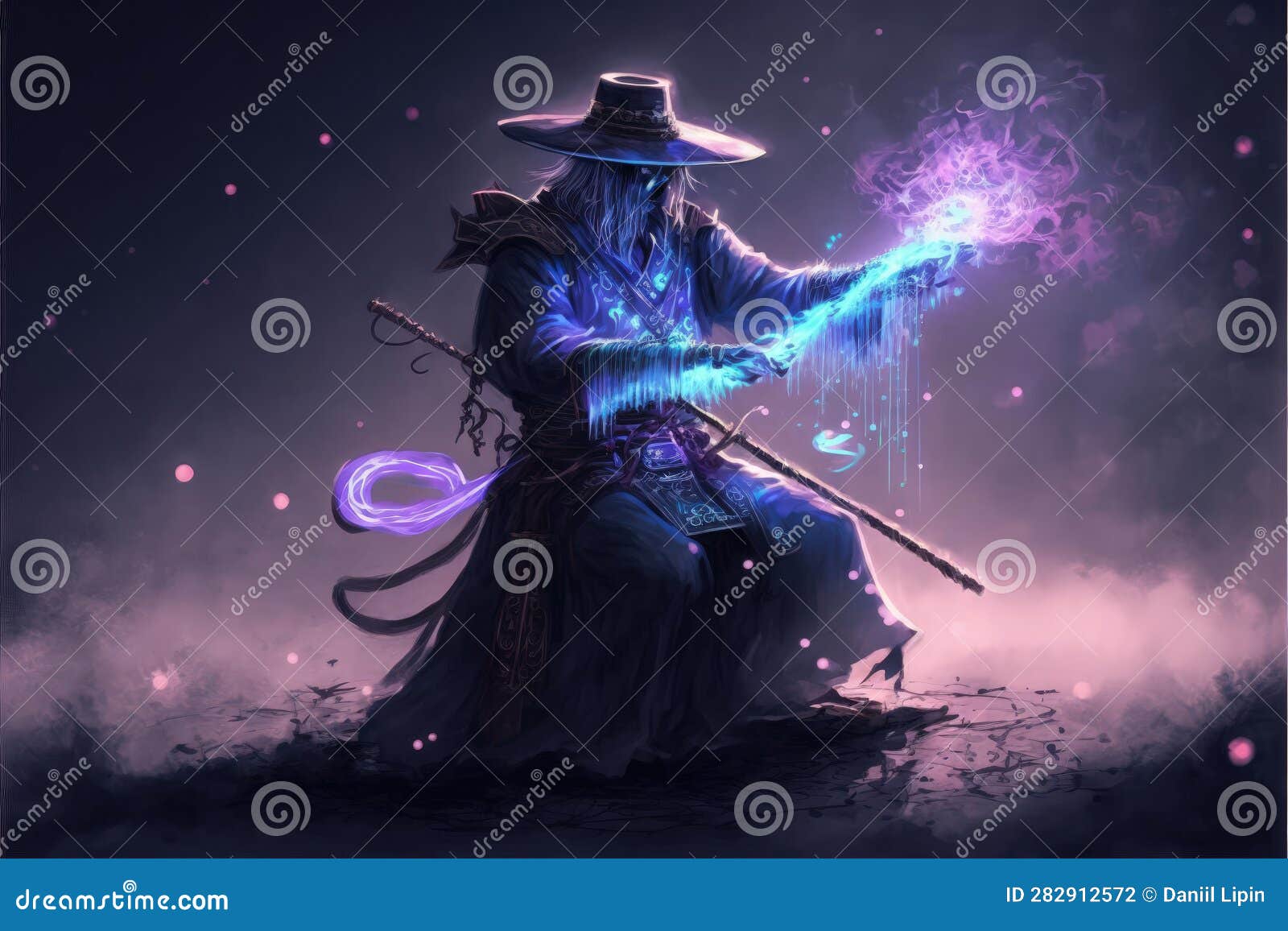 A Warrior With Magical Abilities Conjuring A Spell With A Brilliant ...