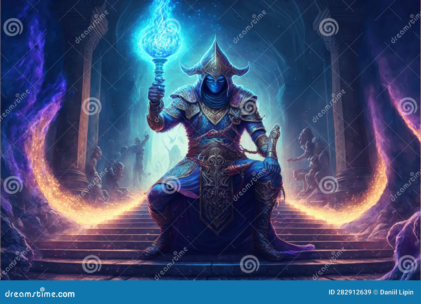 A Warrior with Magical Abilities Conjuring a Spell with a Brilliant ...