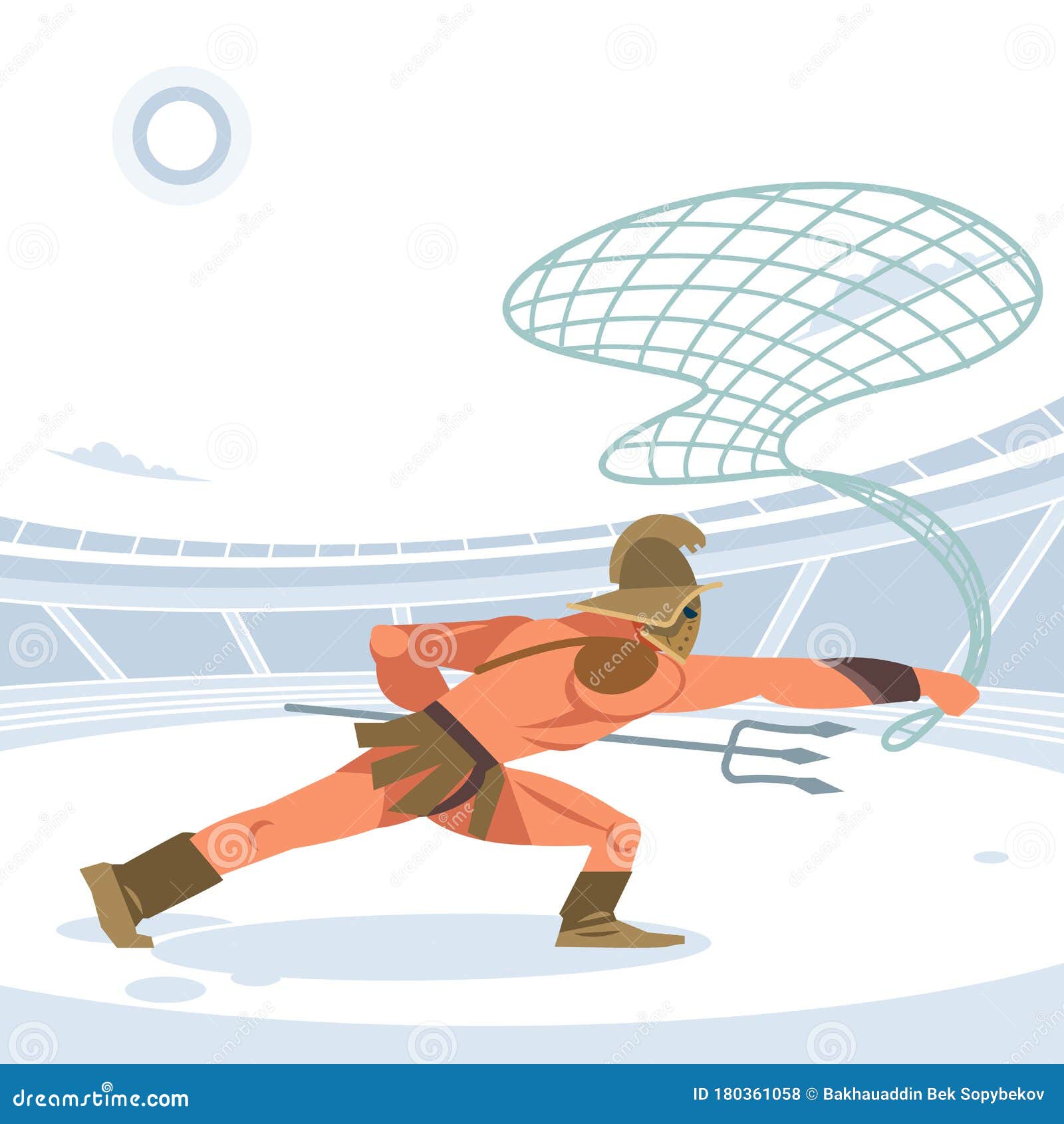 Warrior Retiarius Gladiator In The Arena With A Grid And A Trident ...