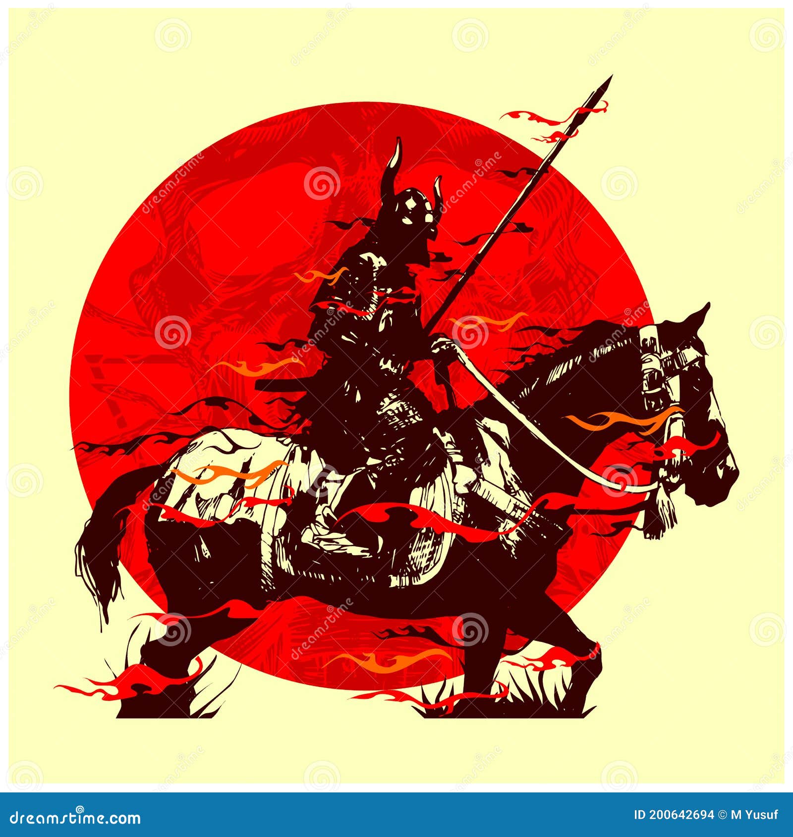 Warrior Samurai Japanese Character Riding Horse Stock Vector ...