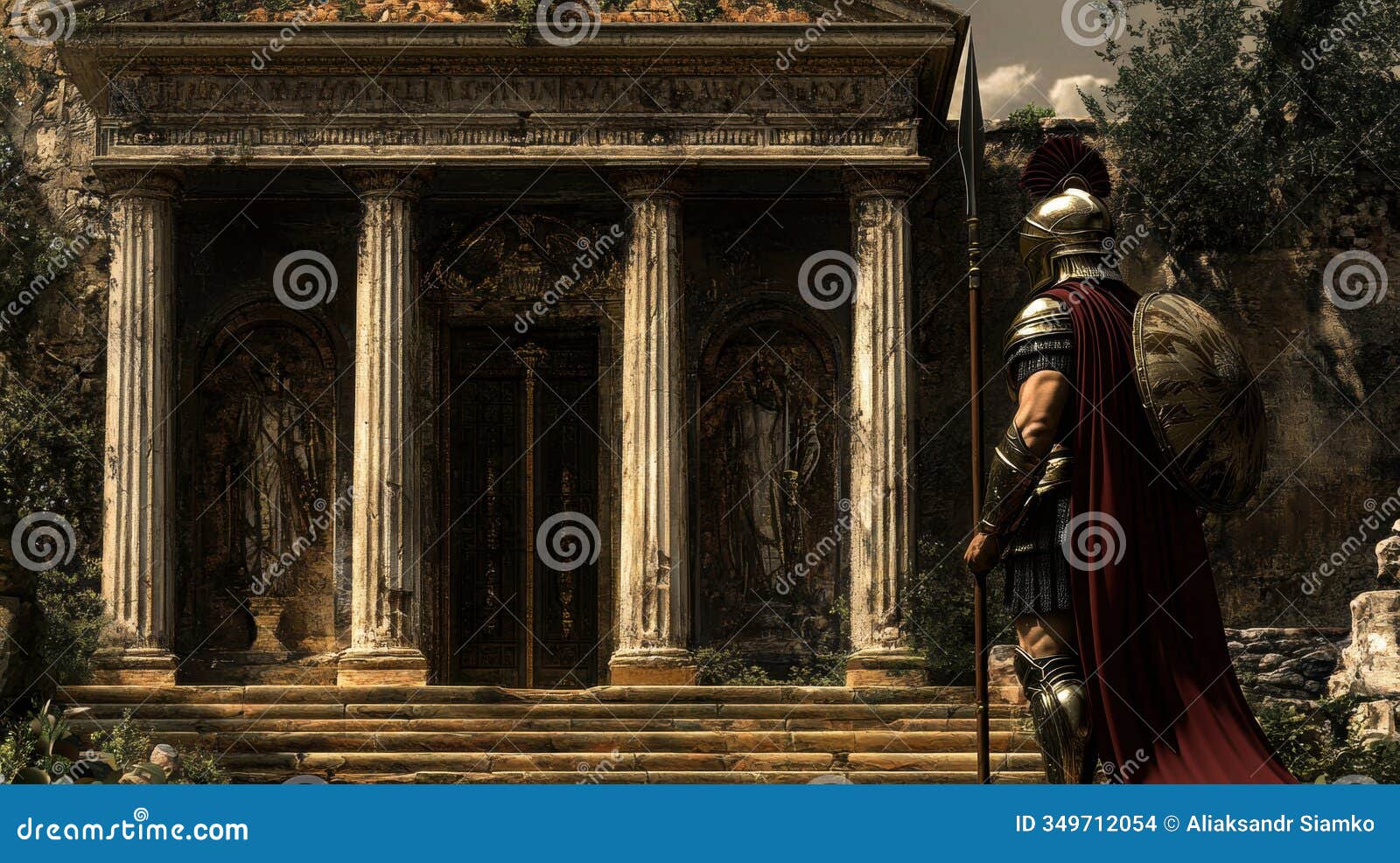 Warrior with a Spear in Front of a Classical Medieval Building Stock ...