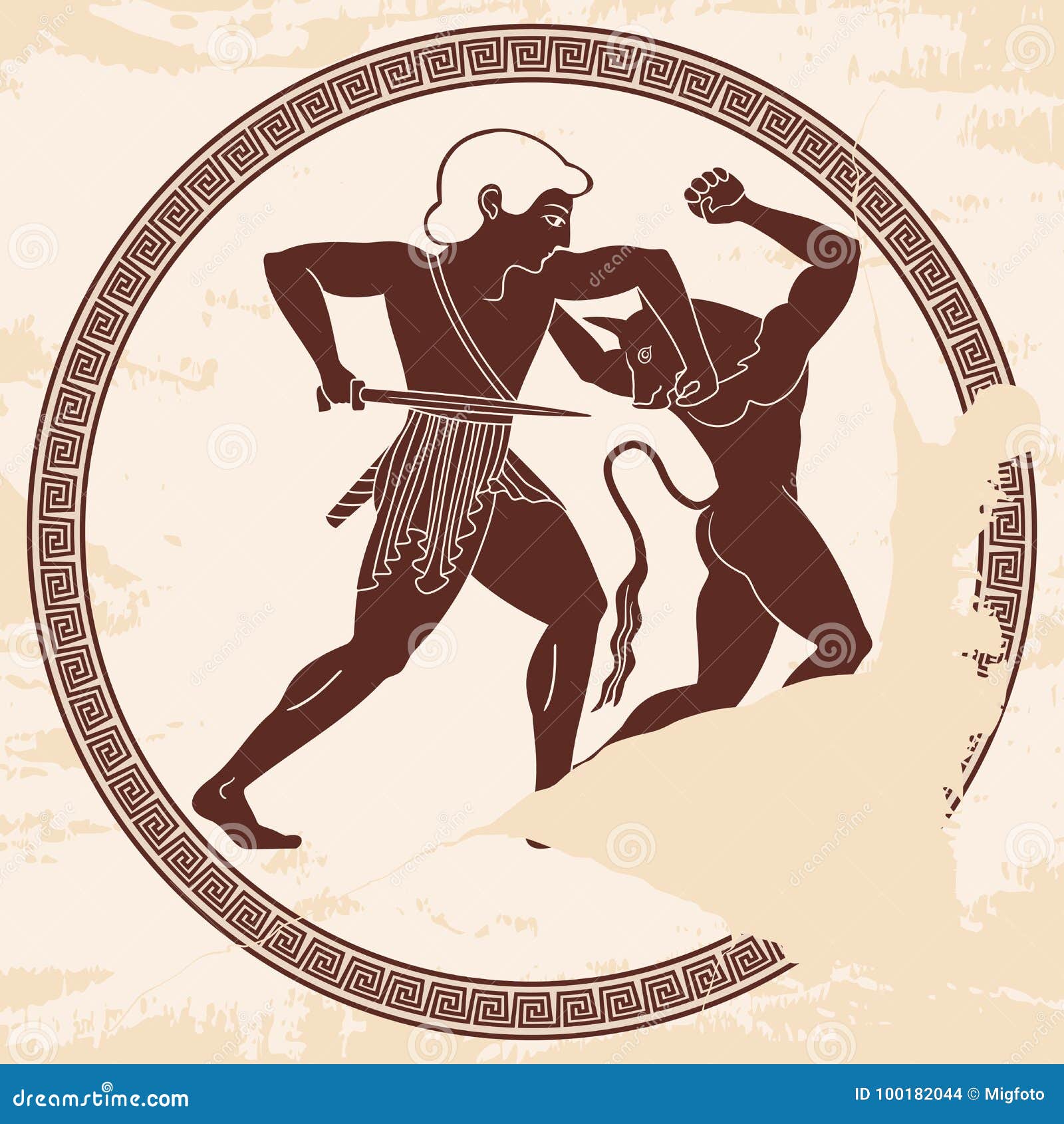 Theseus Kills the Minotaur. Stock Vector - Illustration of myth, fight ...