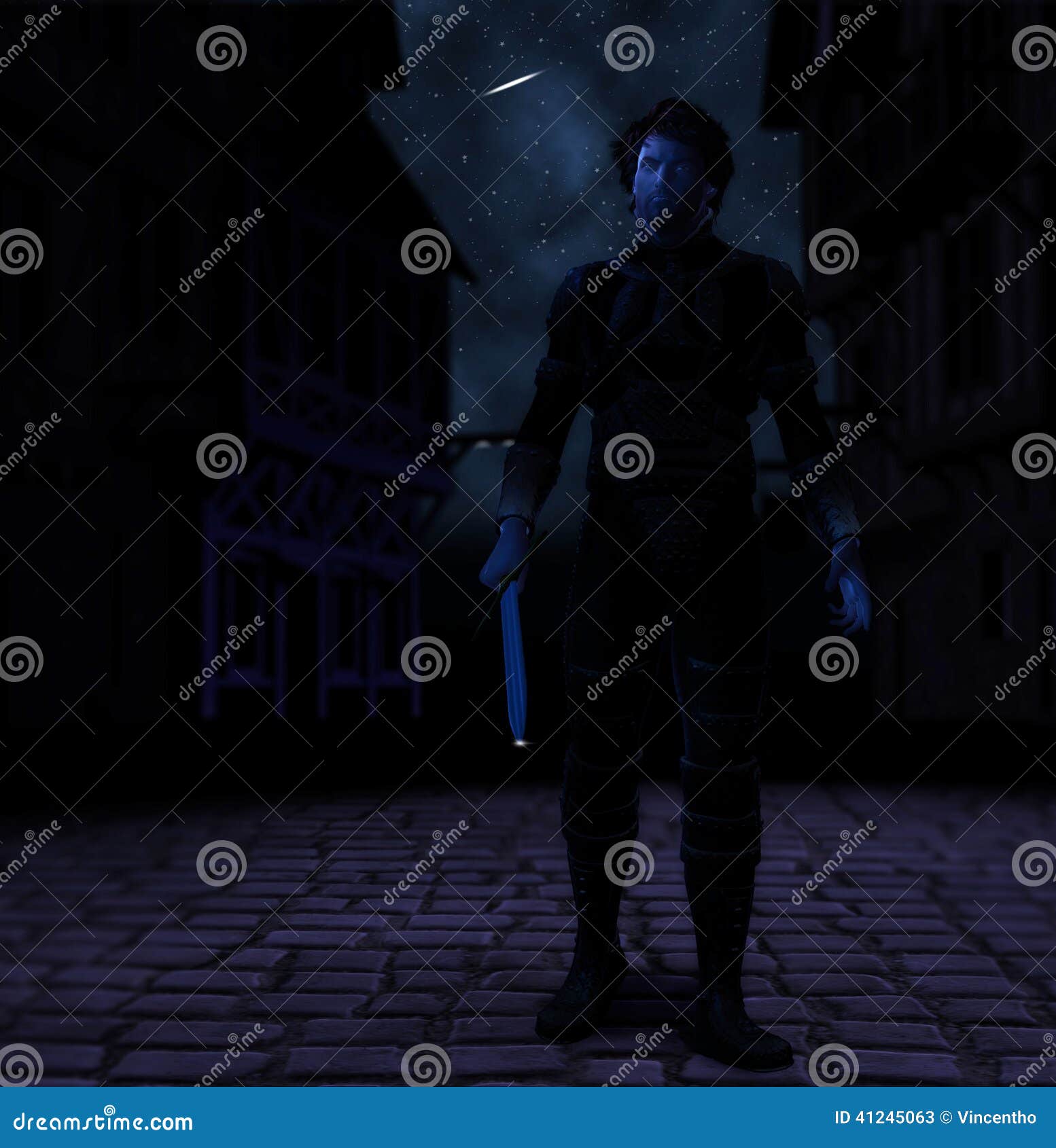 Warrior with Sword Night of Vengeance Revenging Stock Illustration ...