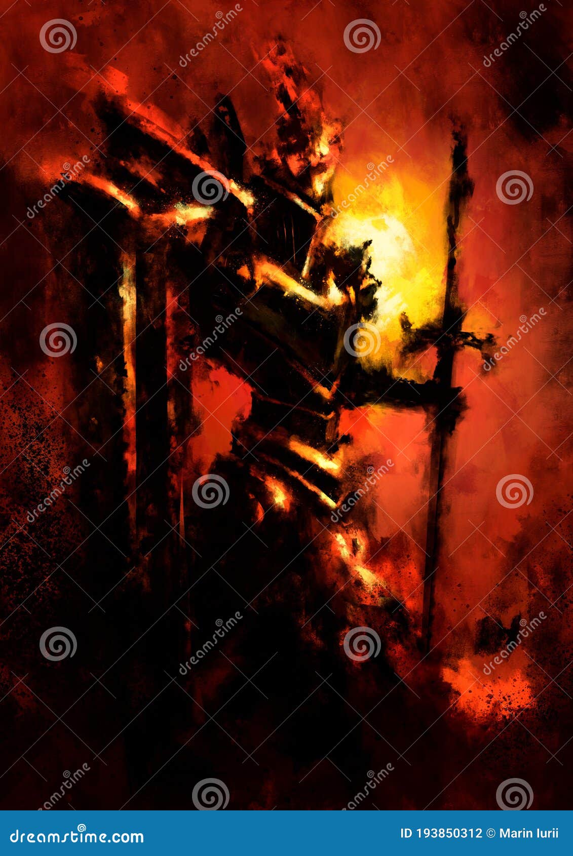 A Warrior with a Sword in the Rays of the Divine Sun Stock Illustration ...