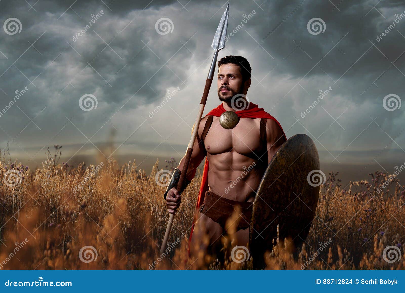 Warrior with Sword and Shield Going in Attack. Stock Photo - Image of ...