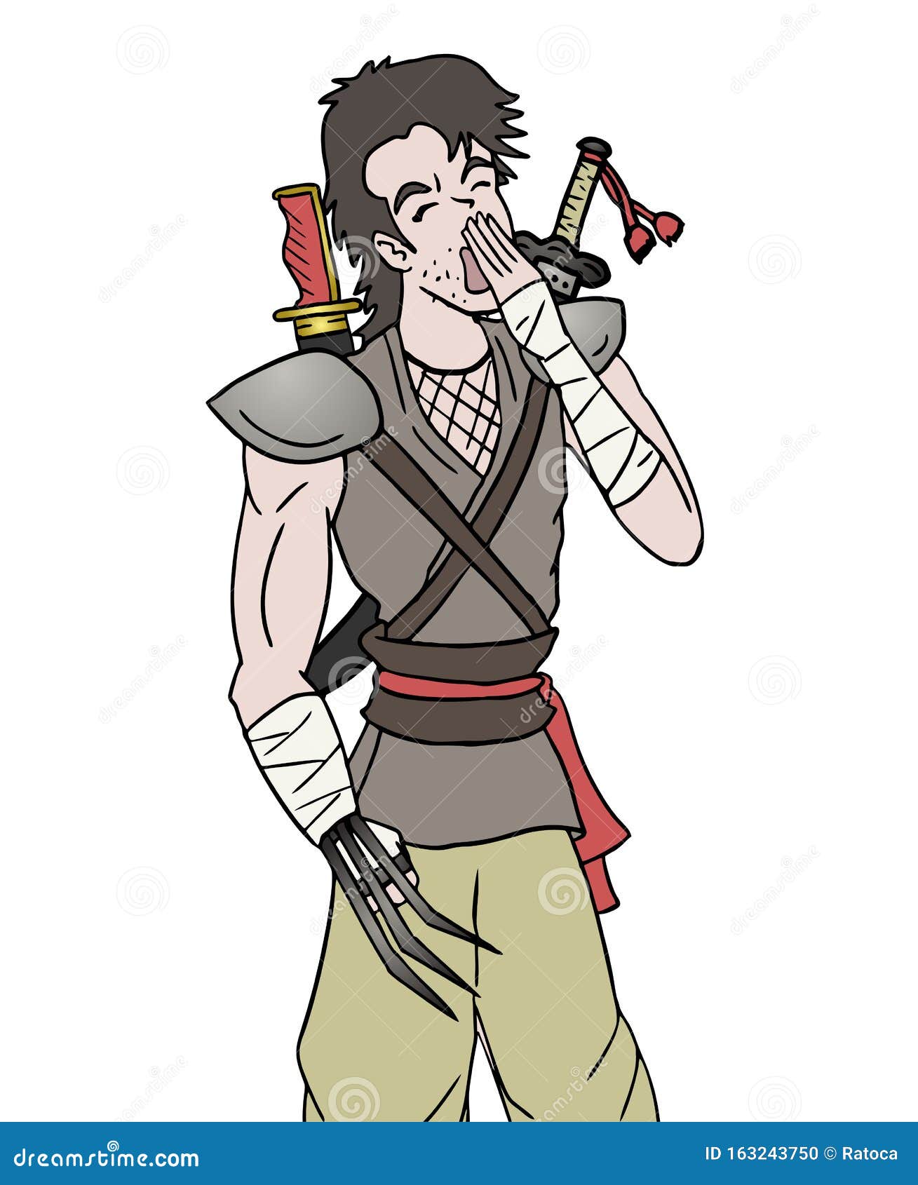 Warrior yawning draw stock vector. Illustration of strong - 163243750