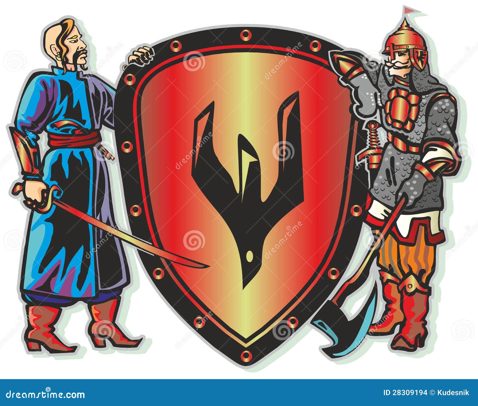 Knight Warriors In Different Poses. Warrior With A Traditional Weapon ...