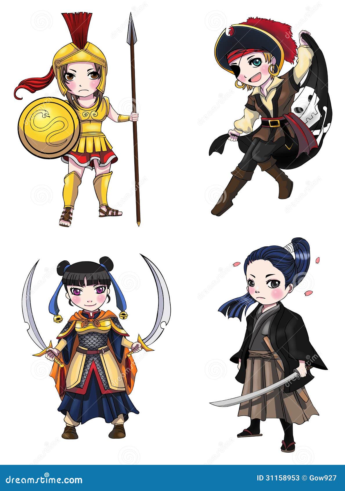 Warriors Girl from Various Culture Set 1 Stock Vector - Illustration of ...