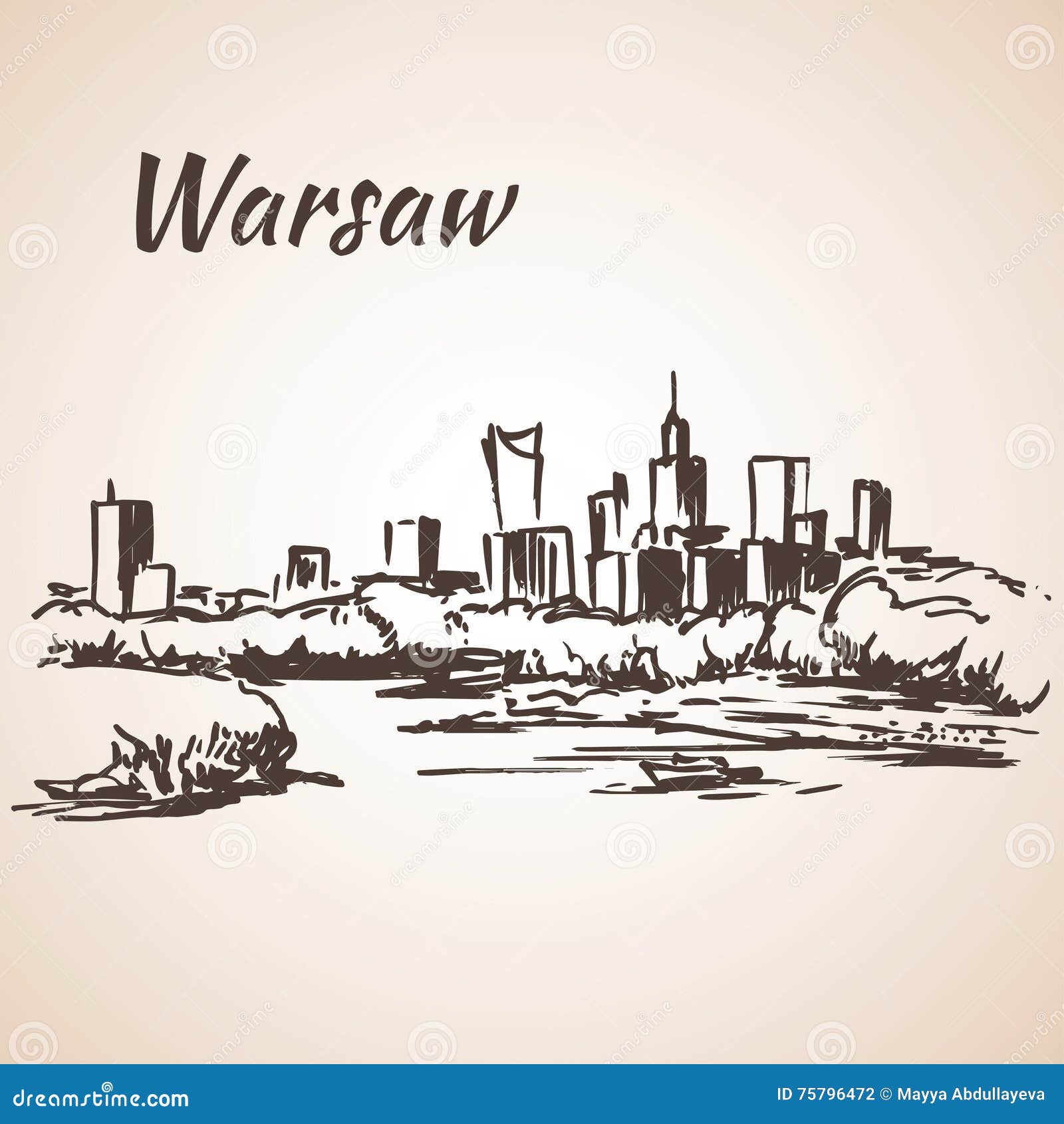 Warsaw Cityscape Exterior Art Drawing Sketch Illustration Royalty-Free ...