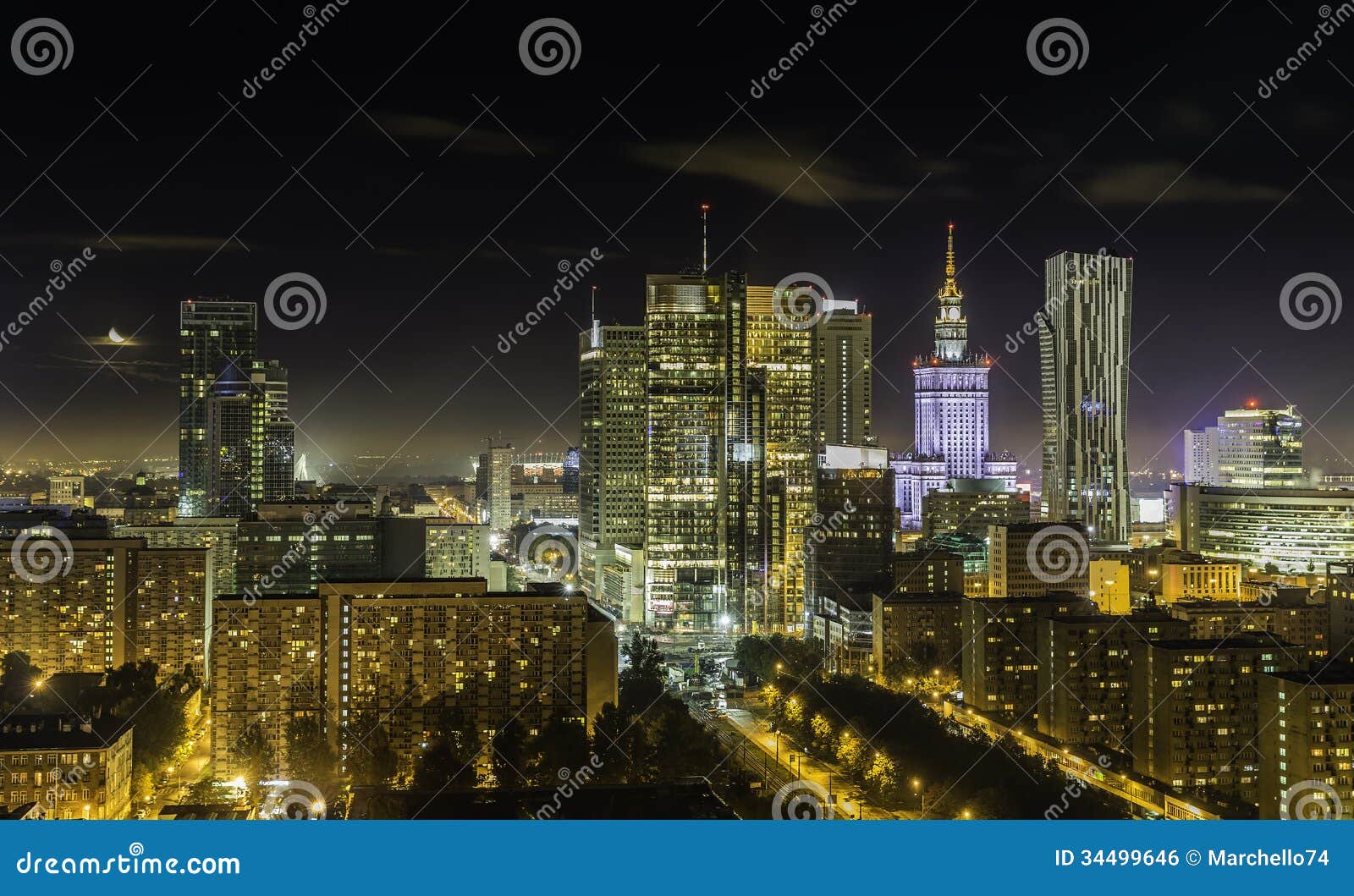 Warsaw downtown at night stock photo. Image of scene - 34499646