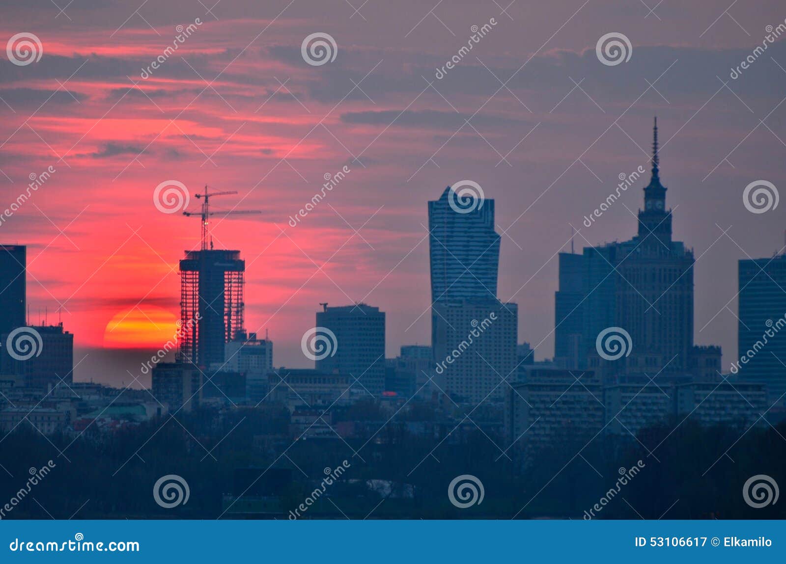 Warsaw Downtown sunset stock image. Image of poland, downtown - 53106617