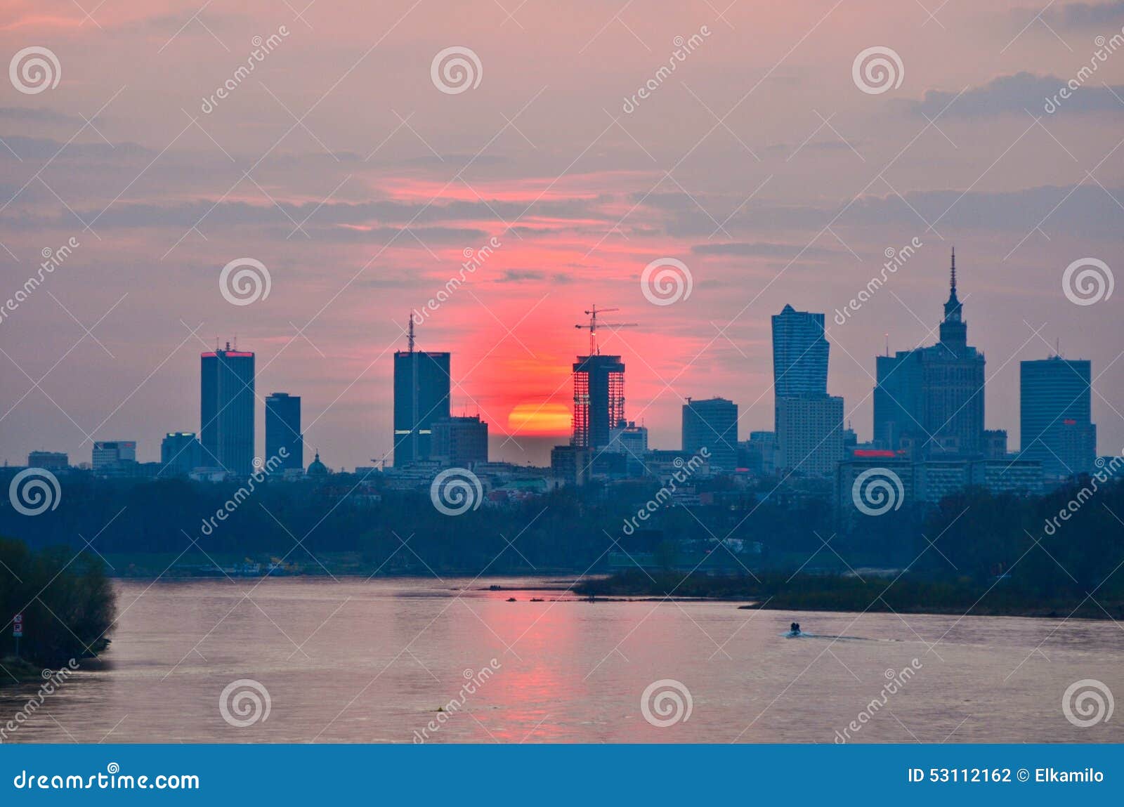 Warsaw Downtown sunset stock photo. Image of agglomeration - 53112162