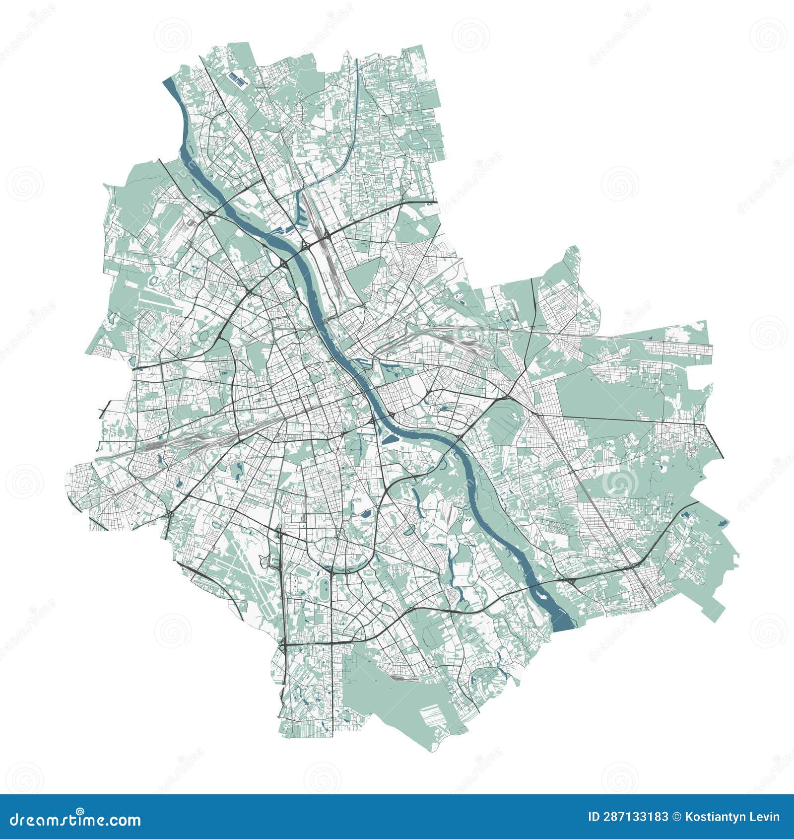 Warsaw Map, Administrative Area Stock Vector - Illustration of roads ...