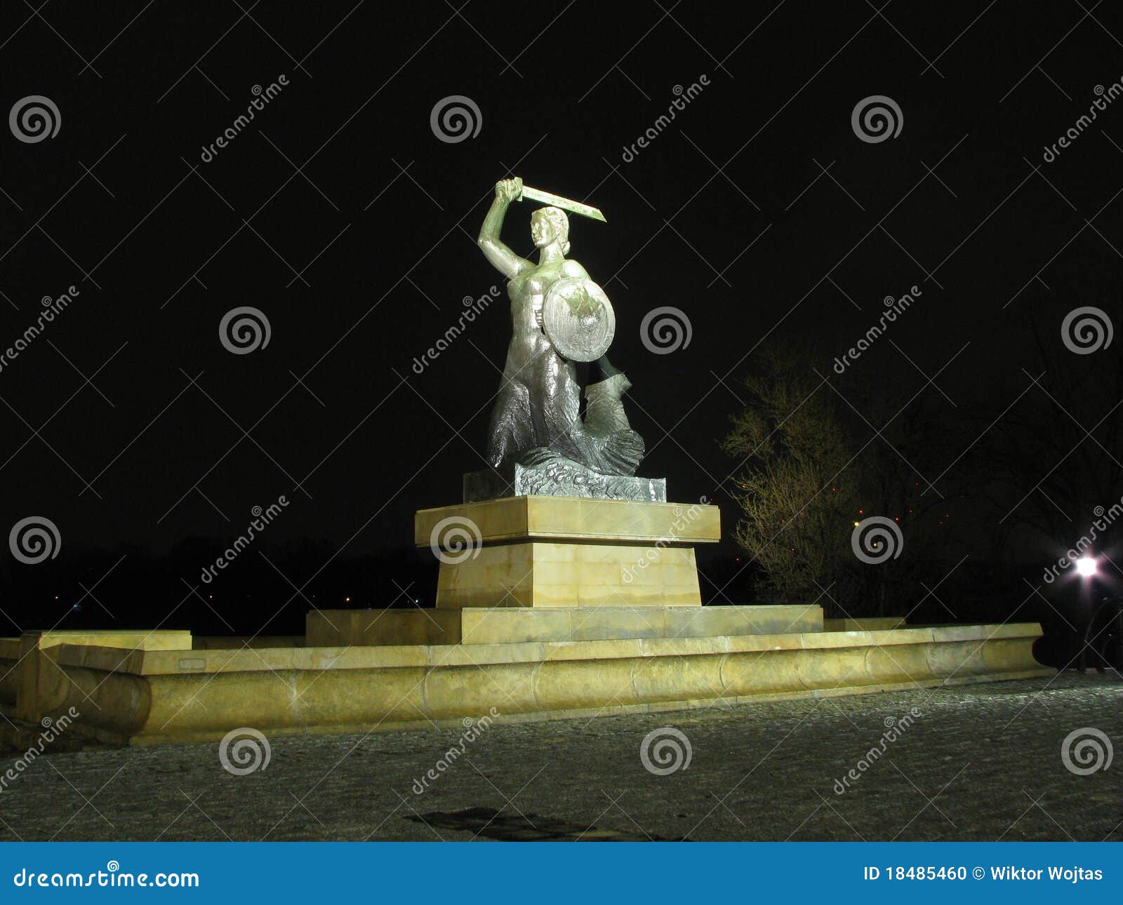 Warsaw Mermaid by night stock photo. Image of body, history - 18485460