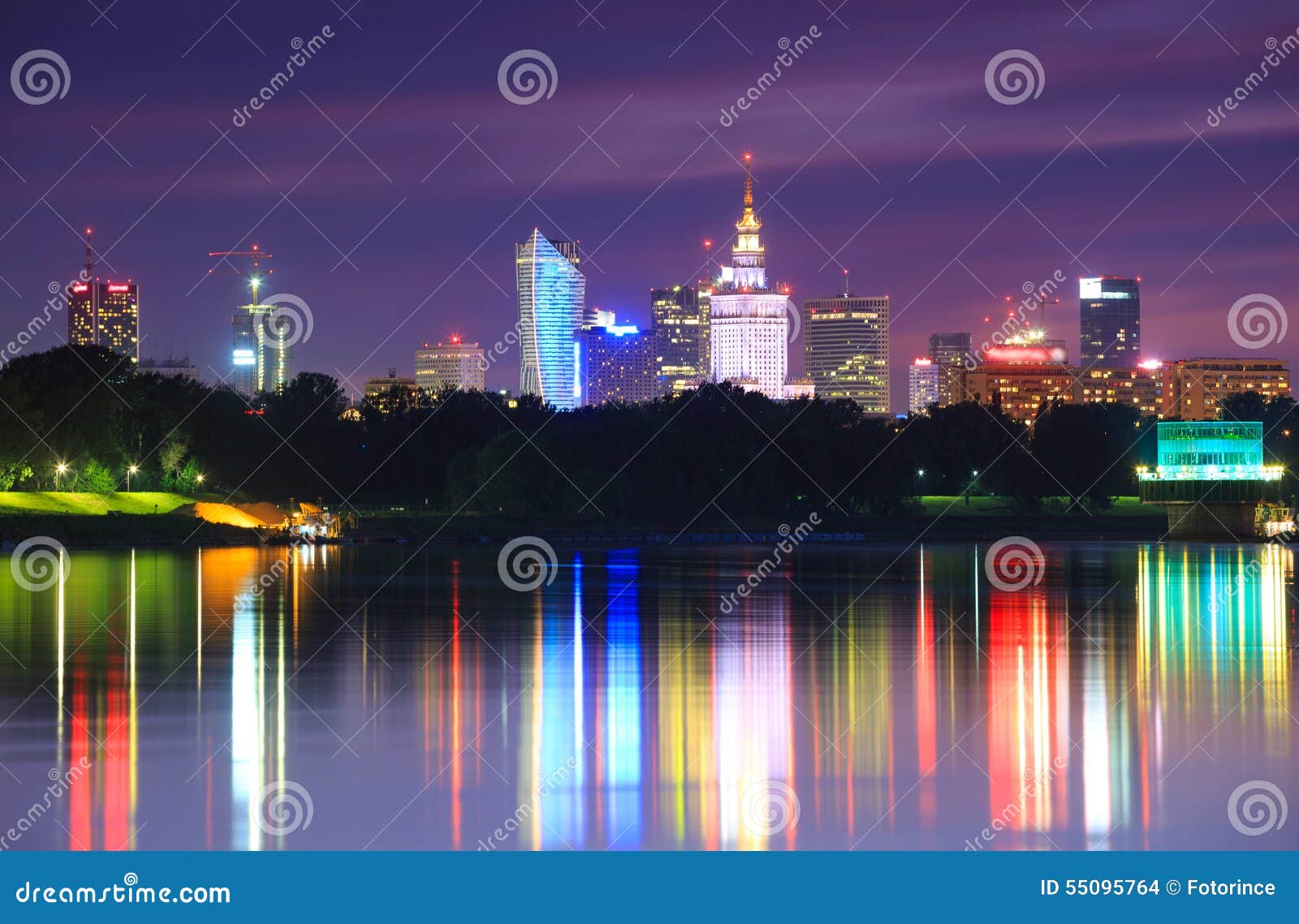Warsaw Night View of the City Stock Photo - Image of poland, europe ...