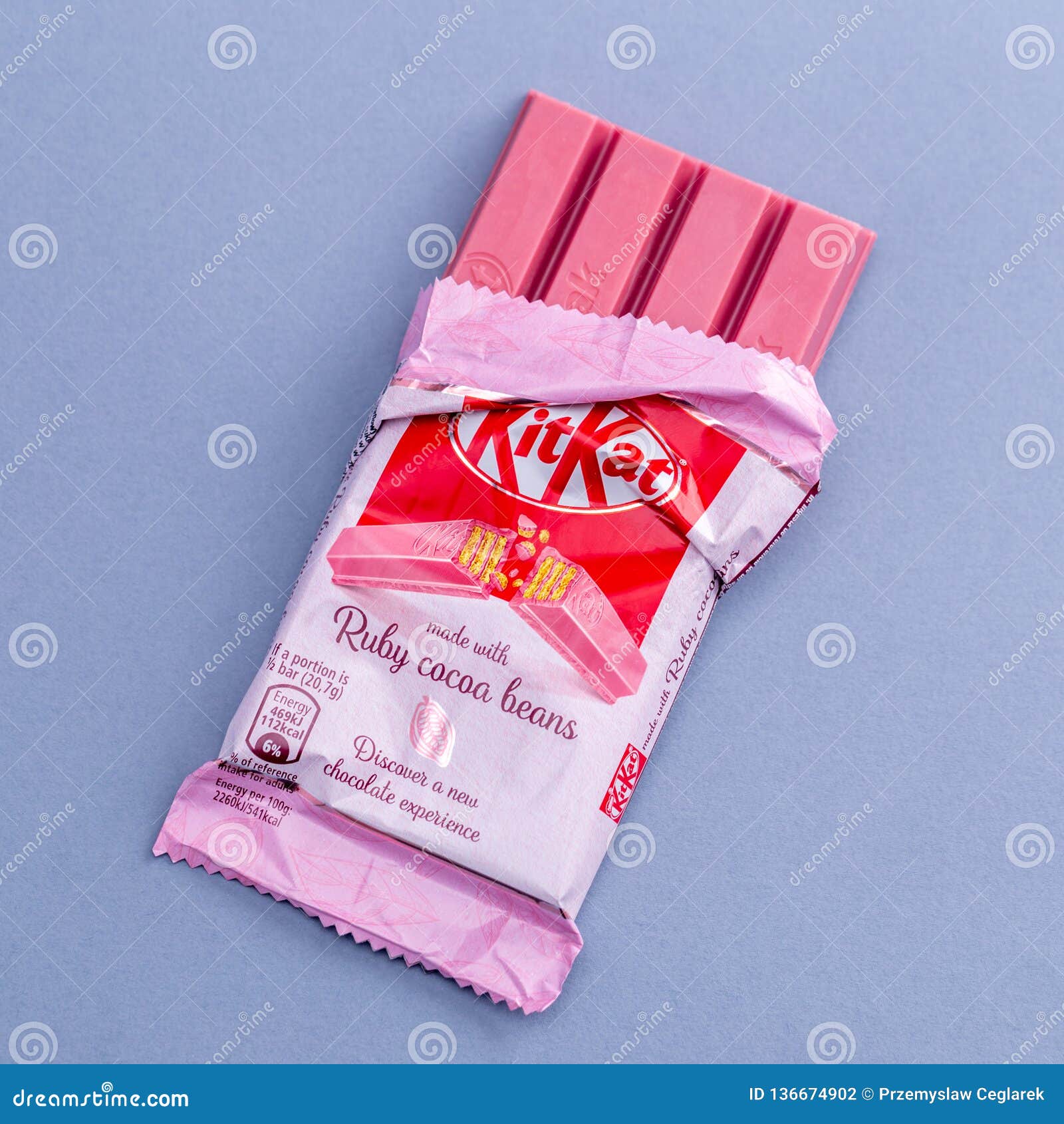 KitKat Ruby Cocoa Beans, Nestle. 4 Finger Ruby Chocolate Bar Editorial ...