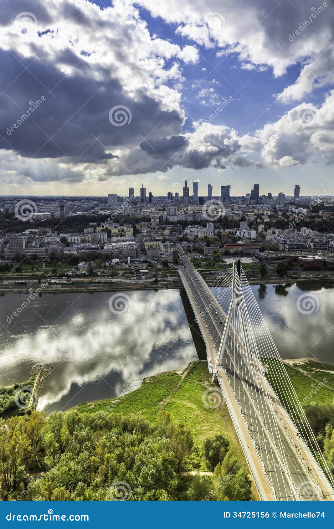 Warsaw Skyline Behind the Bridge Stock Photo - Image of construction ...