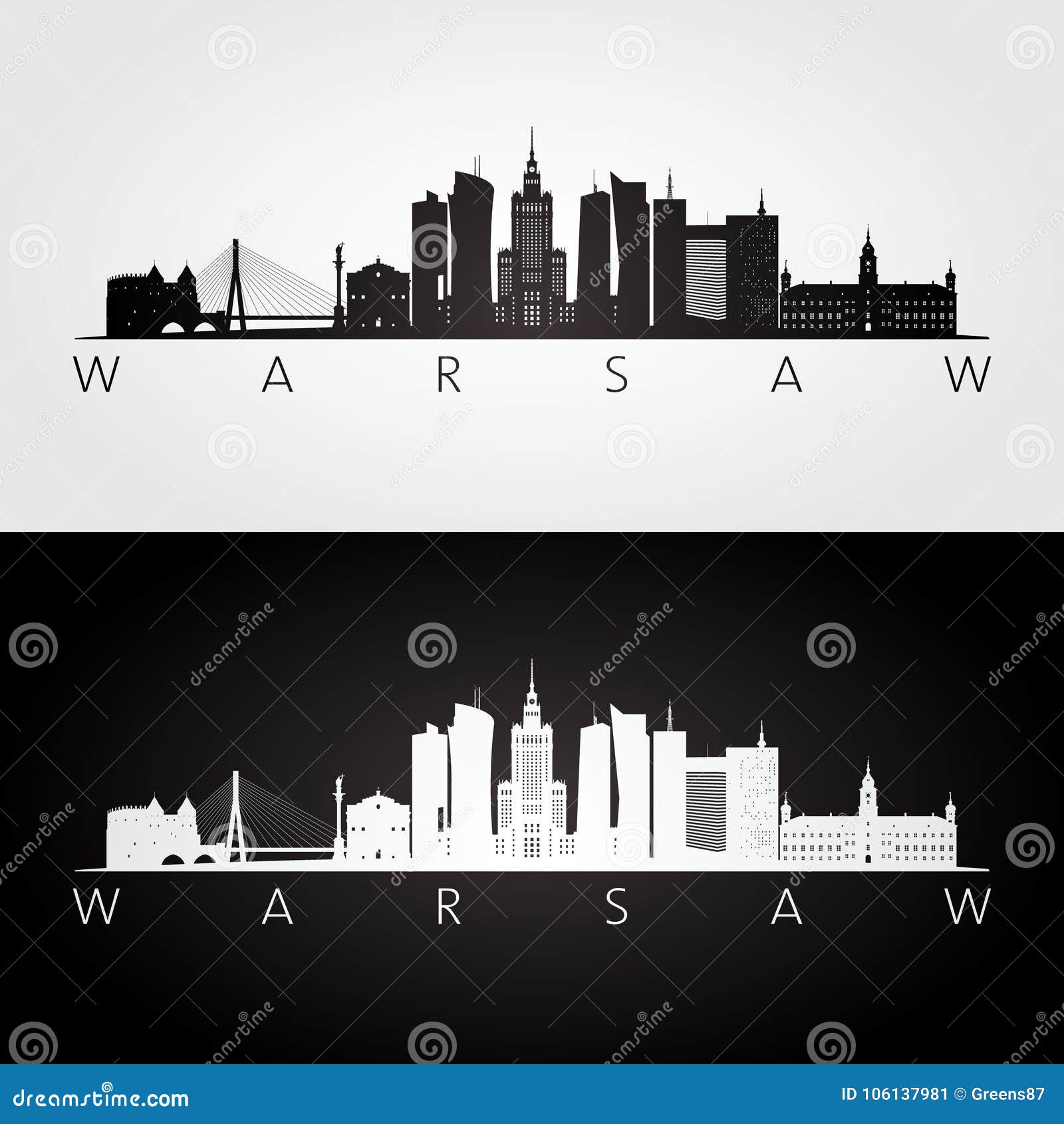 Warsaw Skyline And Landmarks Silhouette Cartoon Vector | CartoonDealer ...